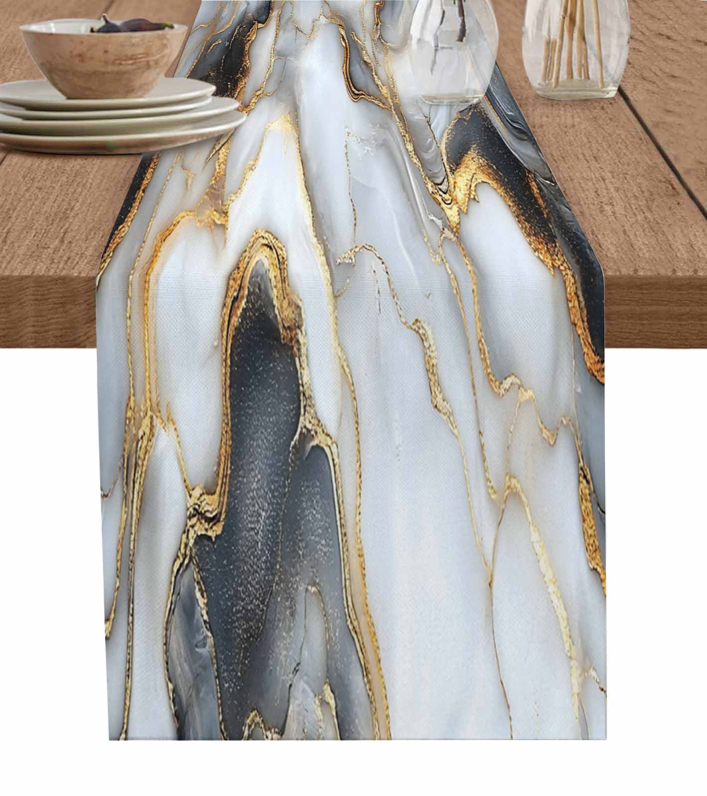 Black Golden Marble Burlap Cotton Table Runner 18x72 Inches Long ...