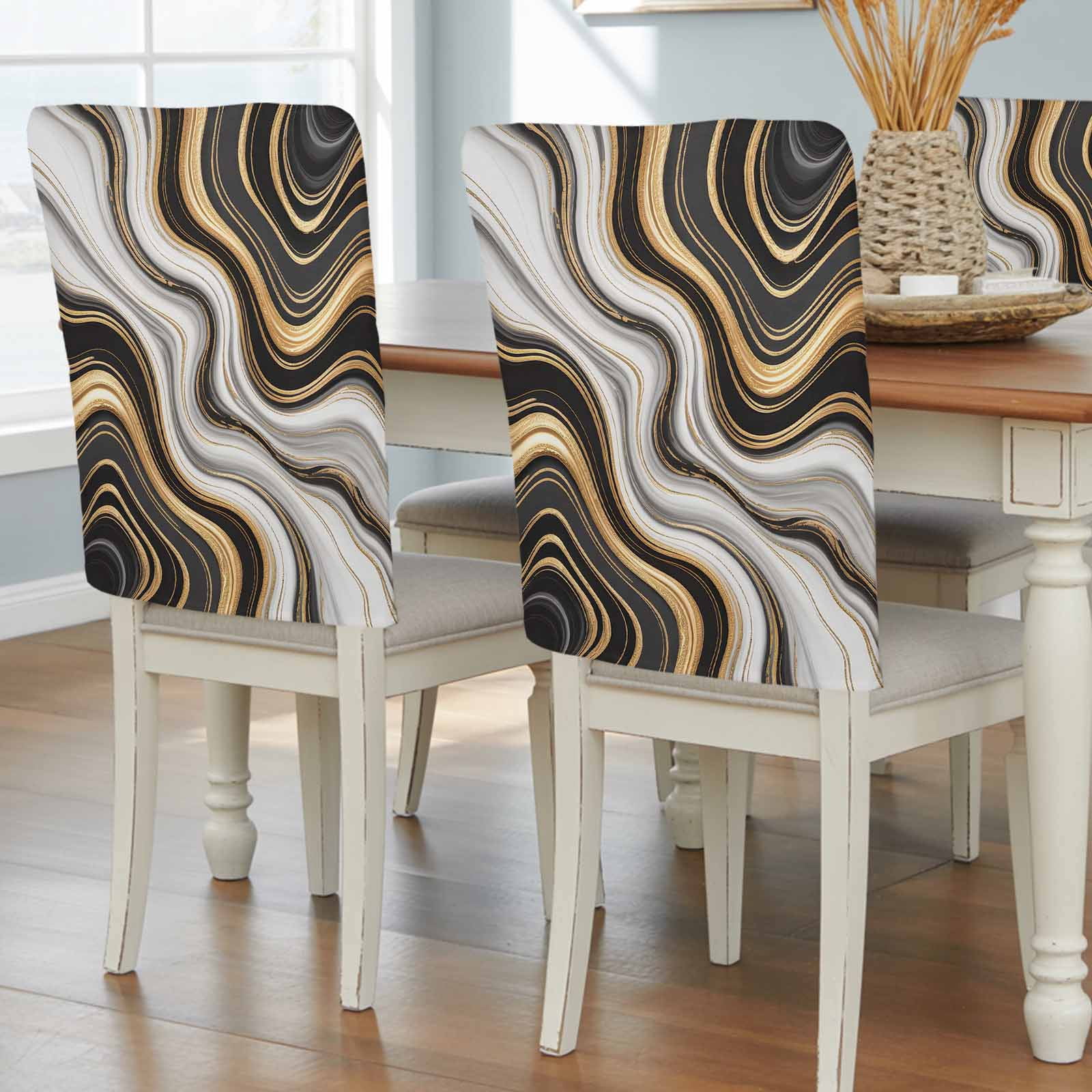 Black Golden Marble Chair Back Covers, Gray White Ombre Abstract ...