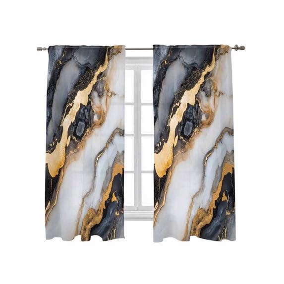 Black Golden Marble Curtains 72 Inch Length, Sheer Curtains for Bedroom ...