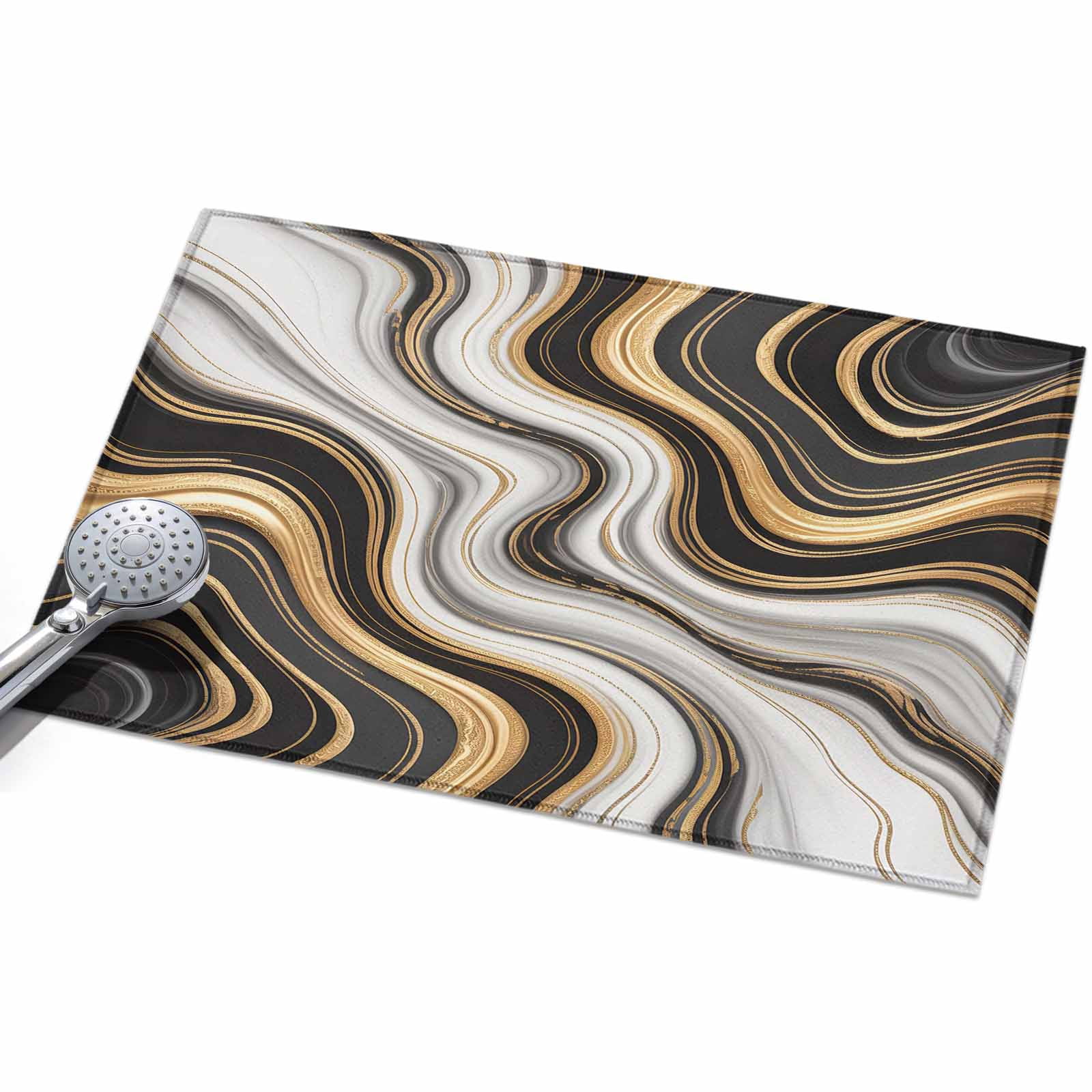 Black Golden Marble Entryway Rug 2x3ft Washable Non Slip Bathroom Rug ...