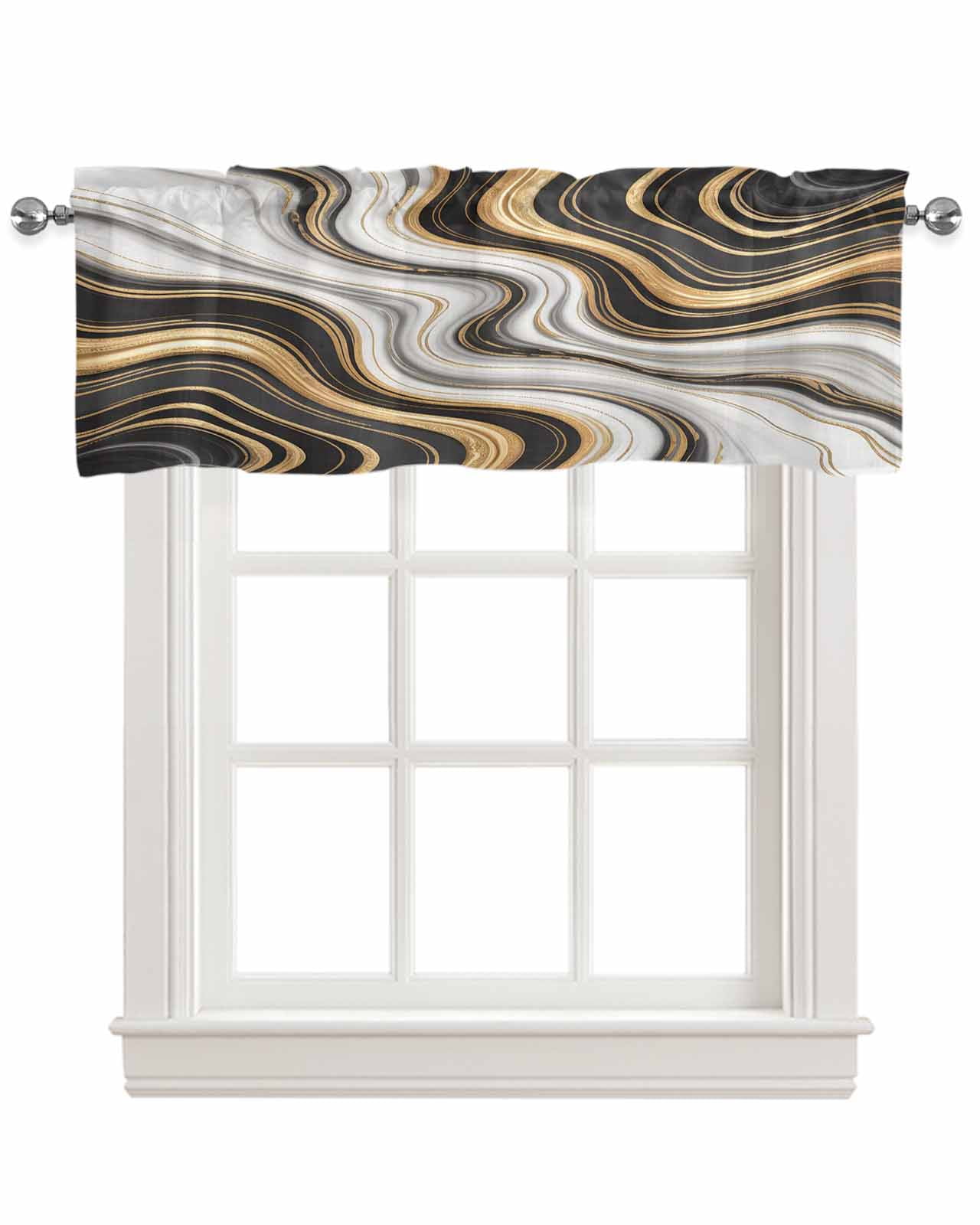 Black Golden Marble Kitchen Valances for Windows Farmhouse Linen Window ...