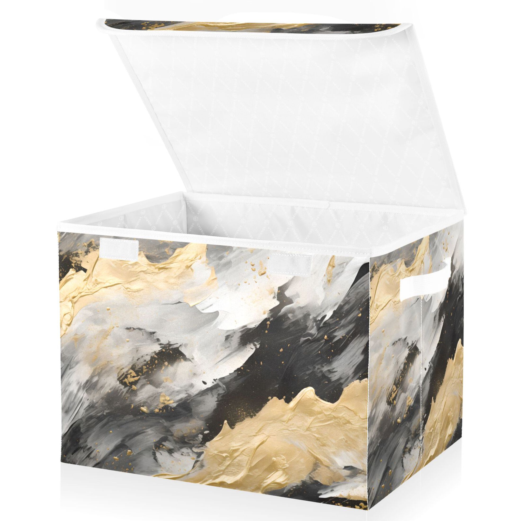 Black Golden Marble Large Lidded Bin Foldable Storage Baskets Boxes ...