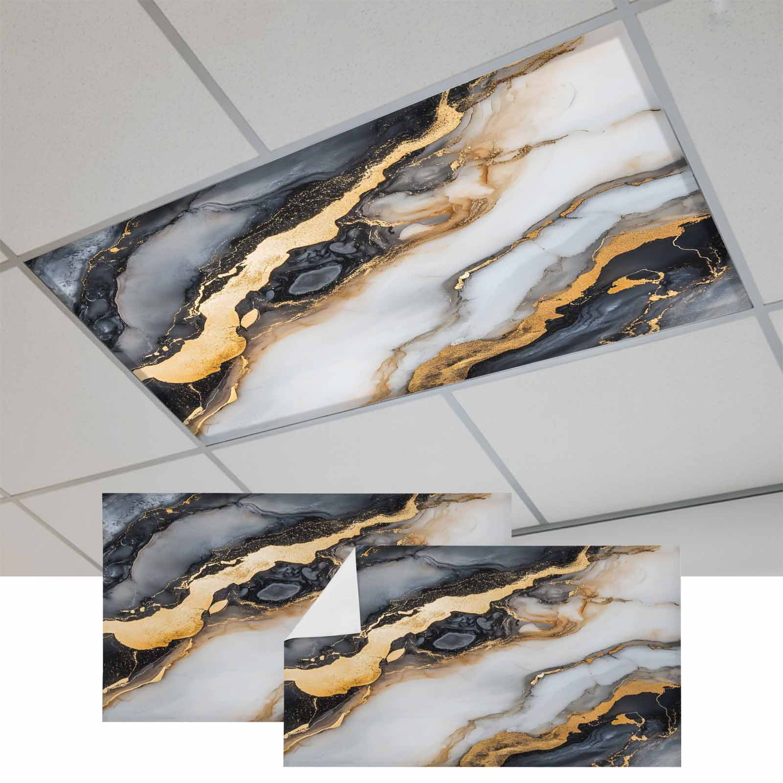 Black Golden Marble Magnetic Fluorescent Light Covers for Ceiling ...