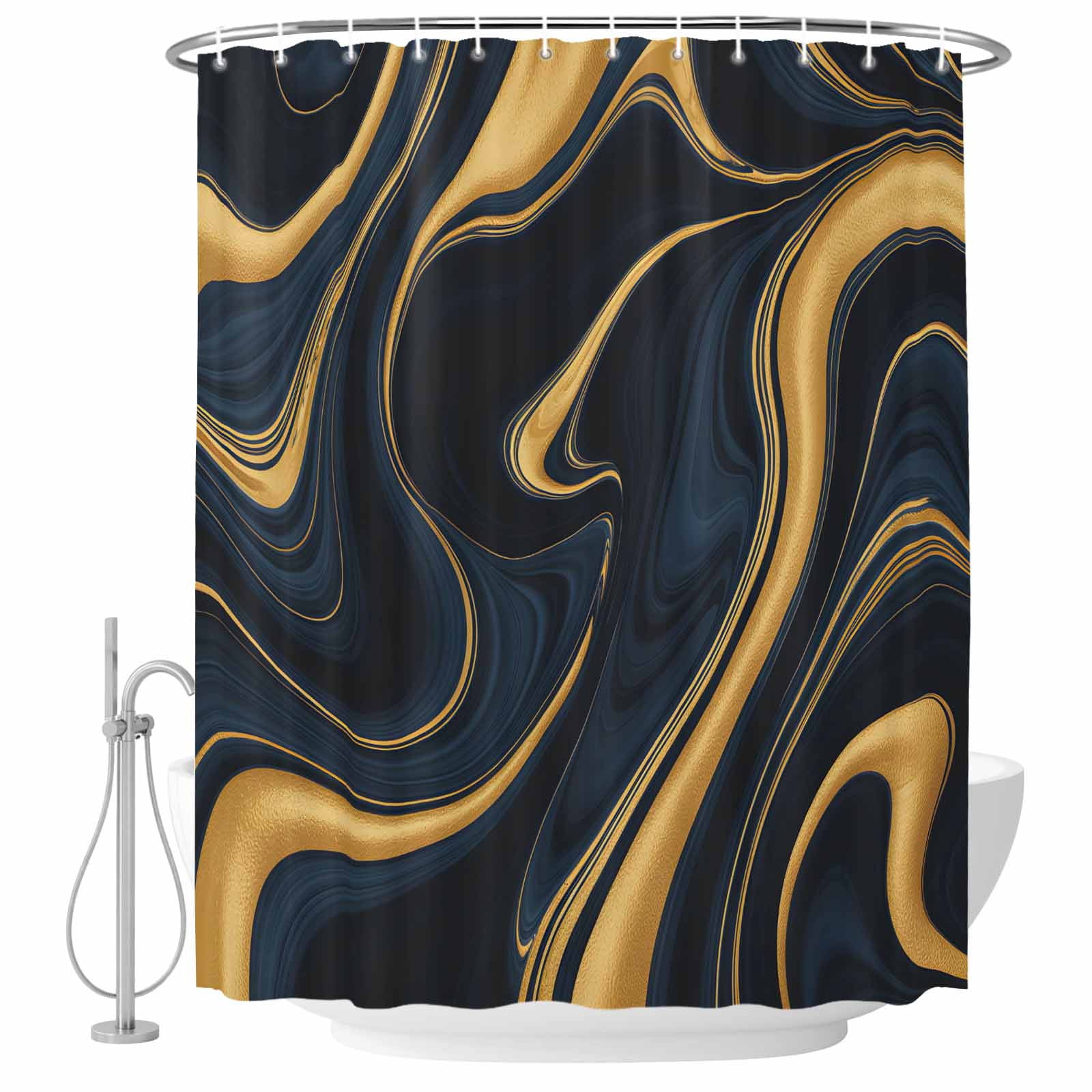 Black Golden Marble Shower Curtain, Waterproof Shower Curtains for ...