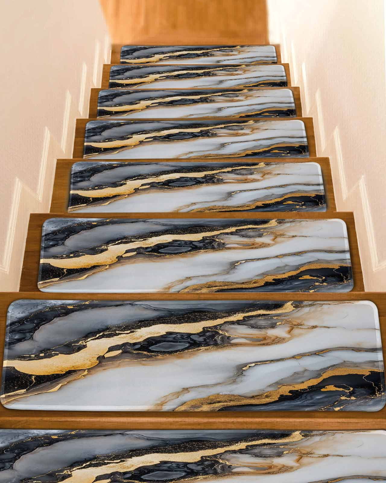 Black Golden Marble Stair Treads for Wooden Steps Indoor Runner Rug ...