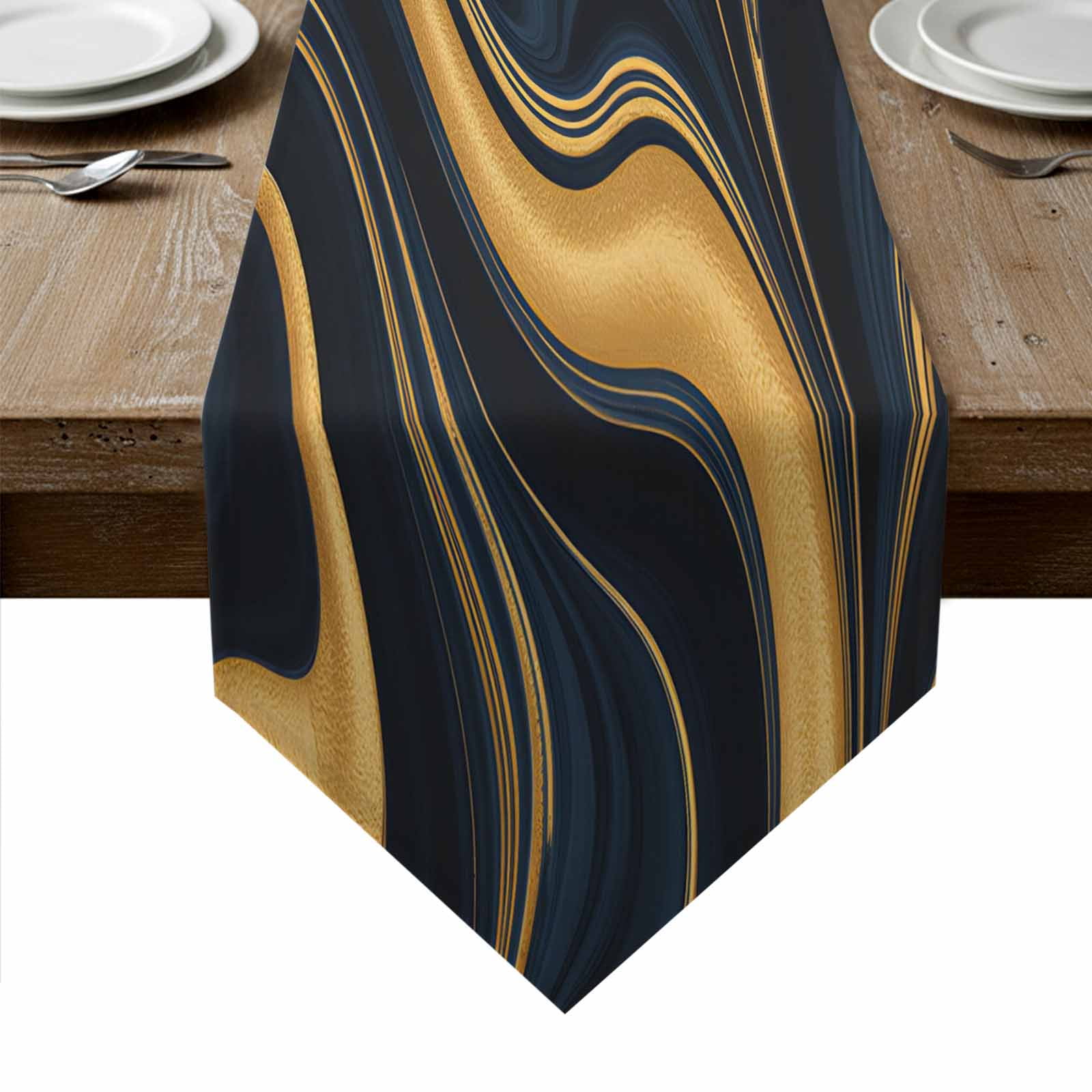 Black Golden Marble Table Runner Linen Burlap Table Runner 72 Inches ...