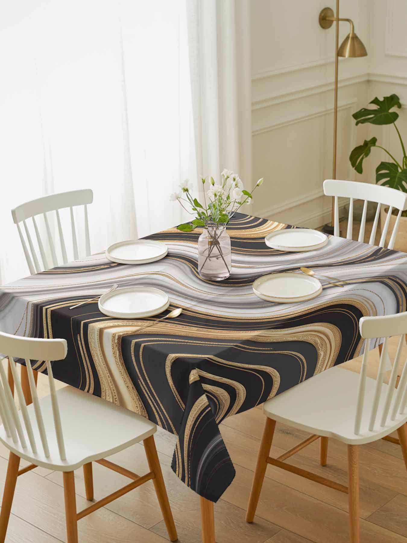 Black Golden Marble Tablecloth Rectangle Table Cloth 60x84, Waterproof ...