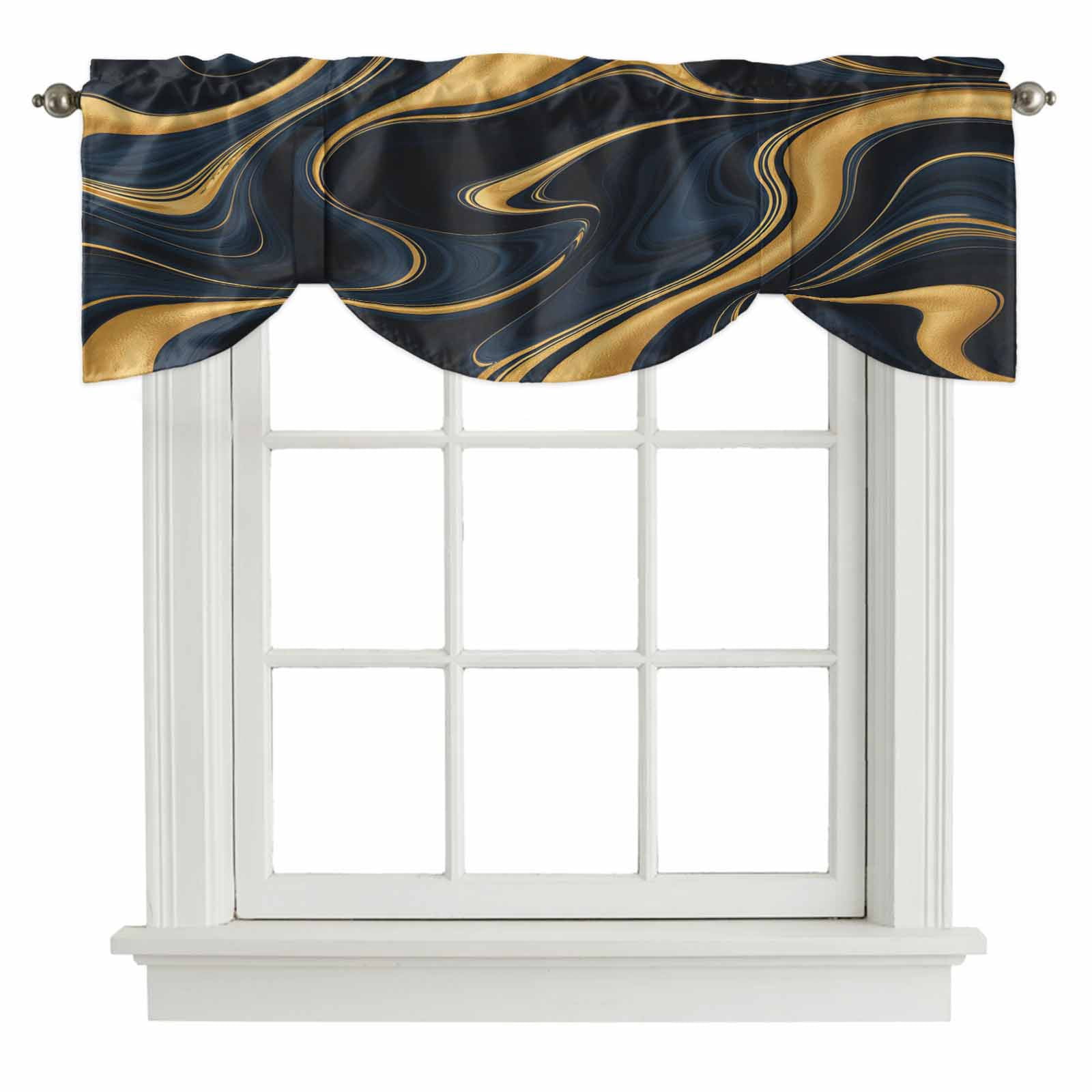 Black Golden Marble Tie Up Valance Curtains for Windows, Kitchen ...