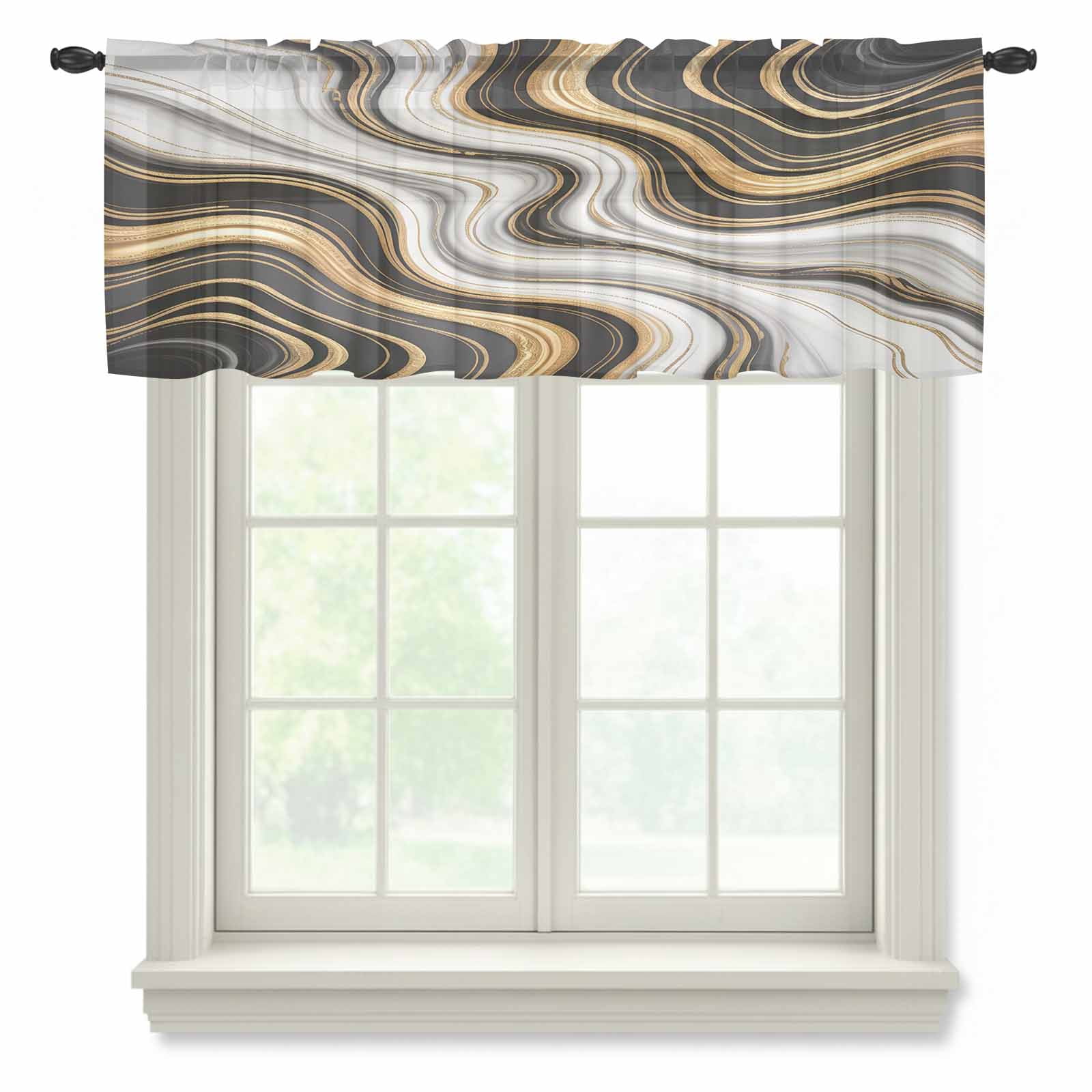 Black Golden Marble Valance Curtains for Kitchen/Living Room/Bathroom ...