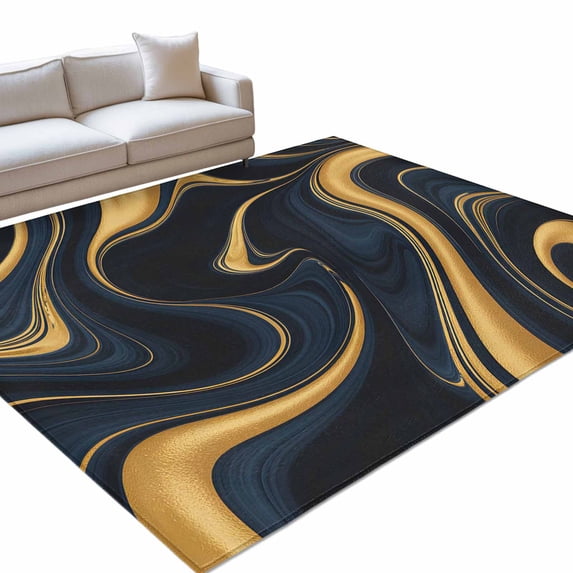 Black Golden Marble Washable Rug 5x7 Area Rug for Living Room Bedroom ...