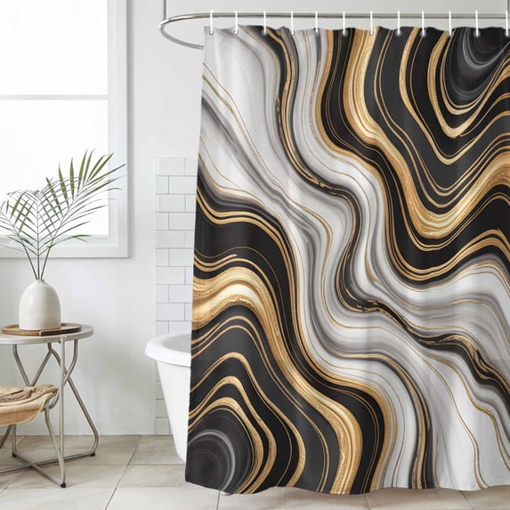 Black Golden Marble Waterproof Fabric Shower Curtain,Gray White Ombre ...