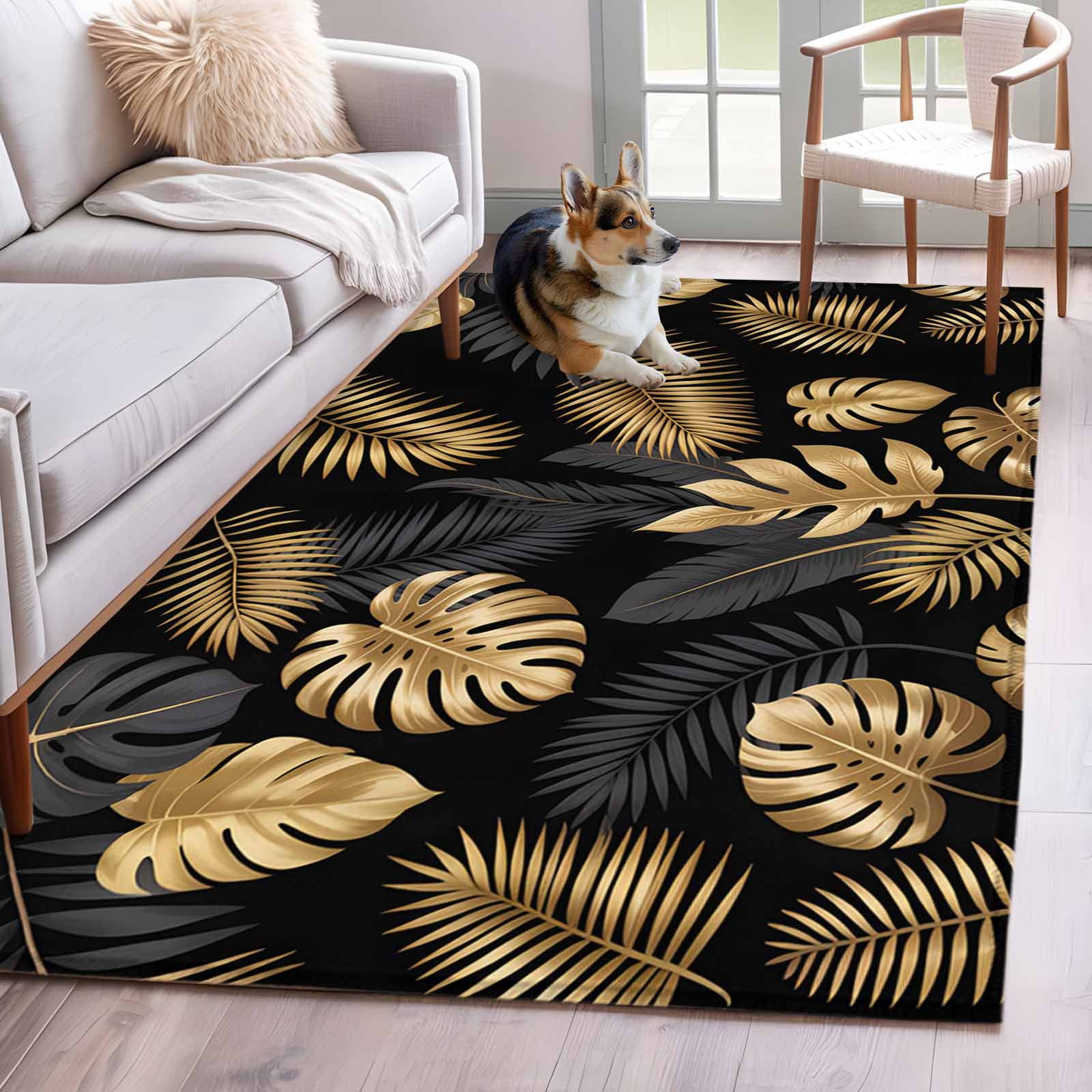 Black Golden Palm Leaf Kitchen Runner Rug 2.7x5 Washable Runners for ...