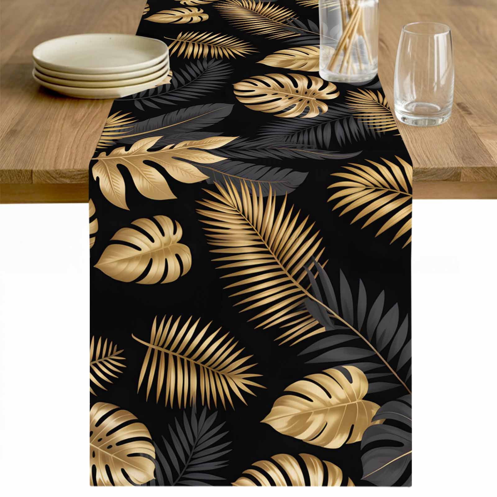 Black Golden Palm Leaf Table Runner 36 Inches Long Farmhouse Dress ...
