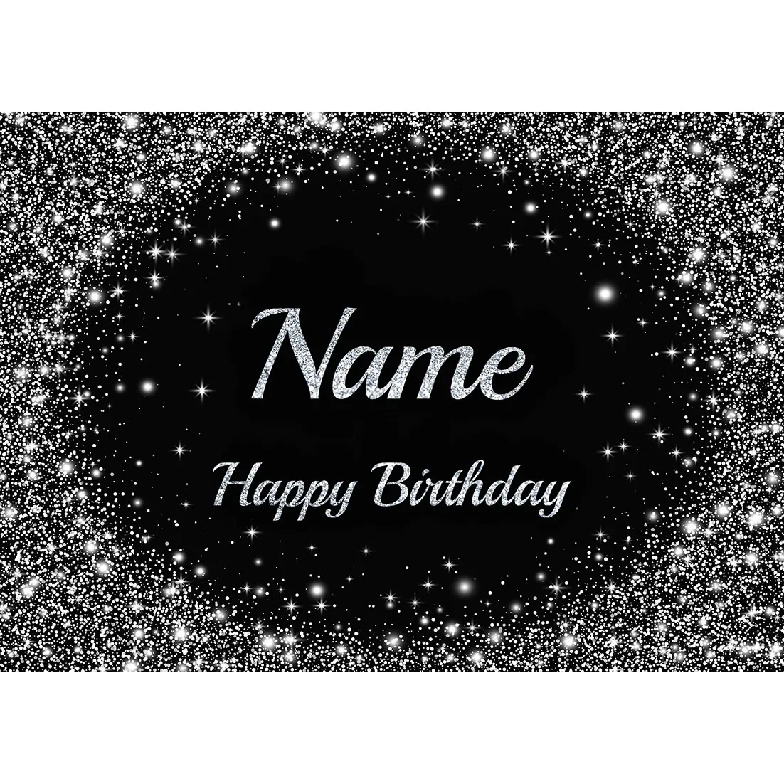 Black Golden Silver Glitters Custom Name Age Photo Backdrop Birthday Background Happy Birthday ...