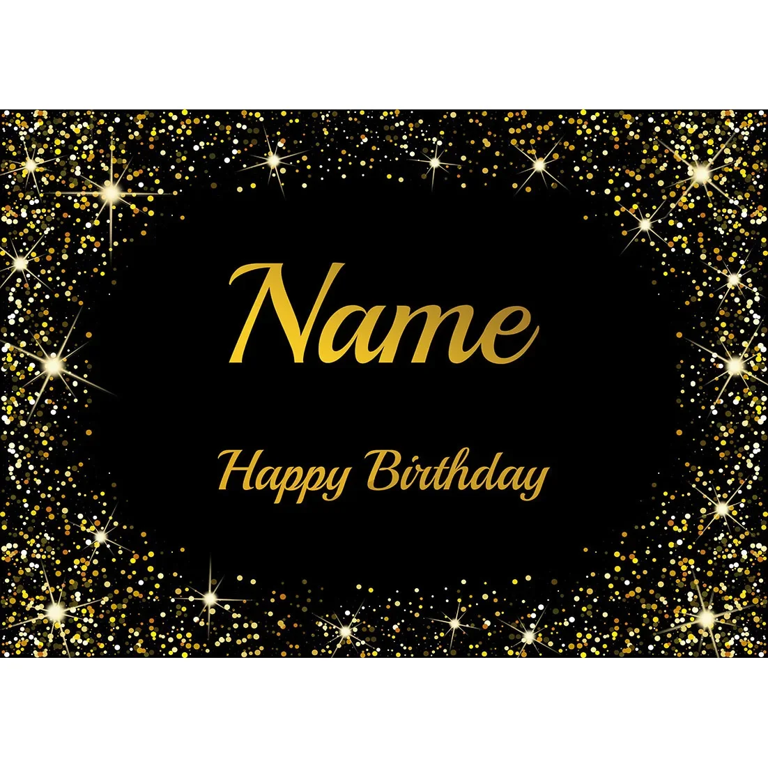 Black Golden Silver Glitters Custom Name Age Photo Backdrop Birthday Background Happy Birthday ...
