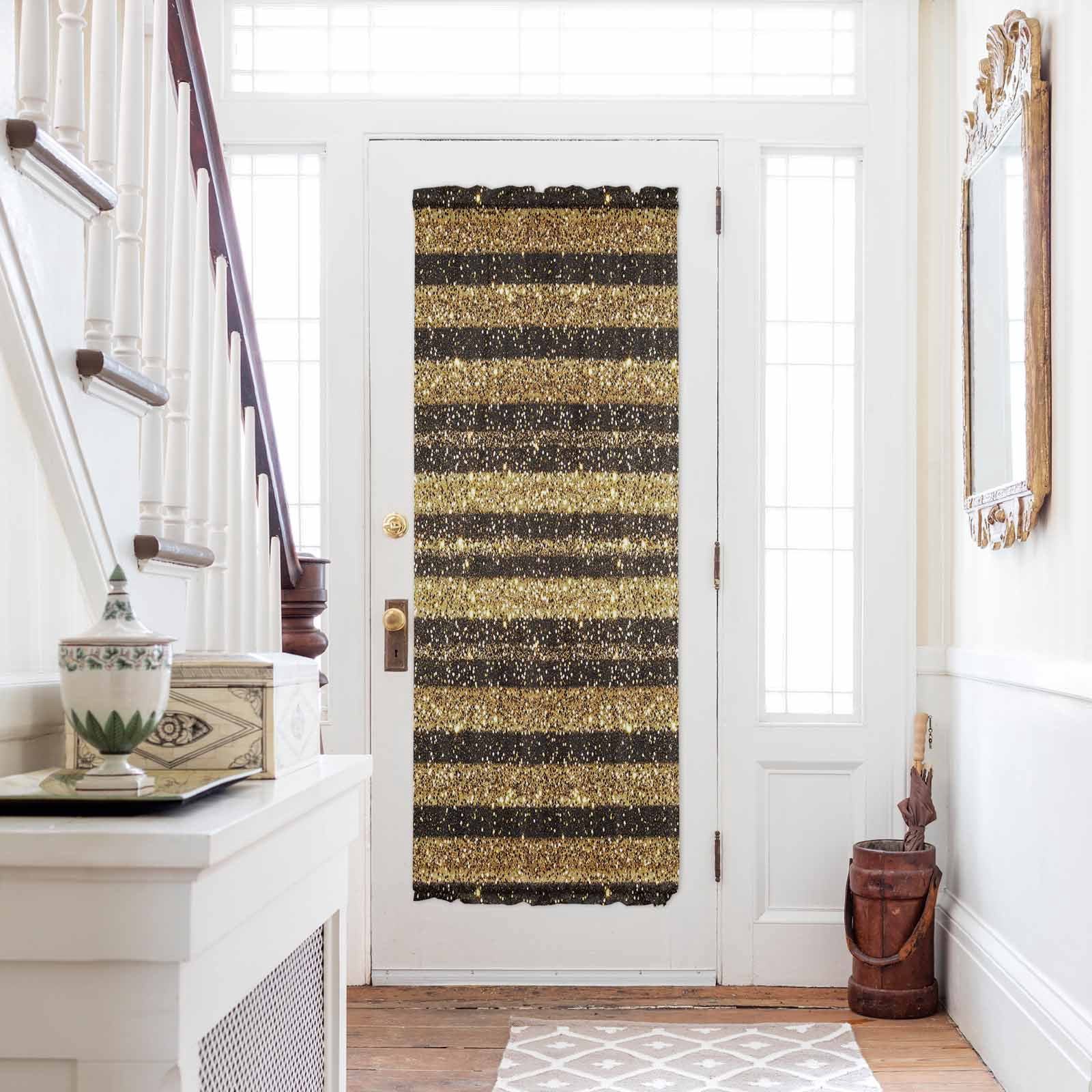 Black Golden Striped Door Curtains for Door Window, French Sidelight ...