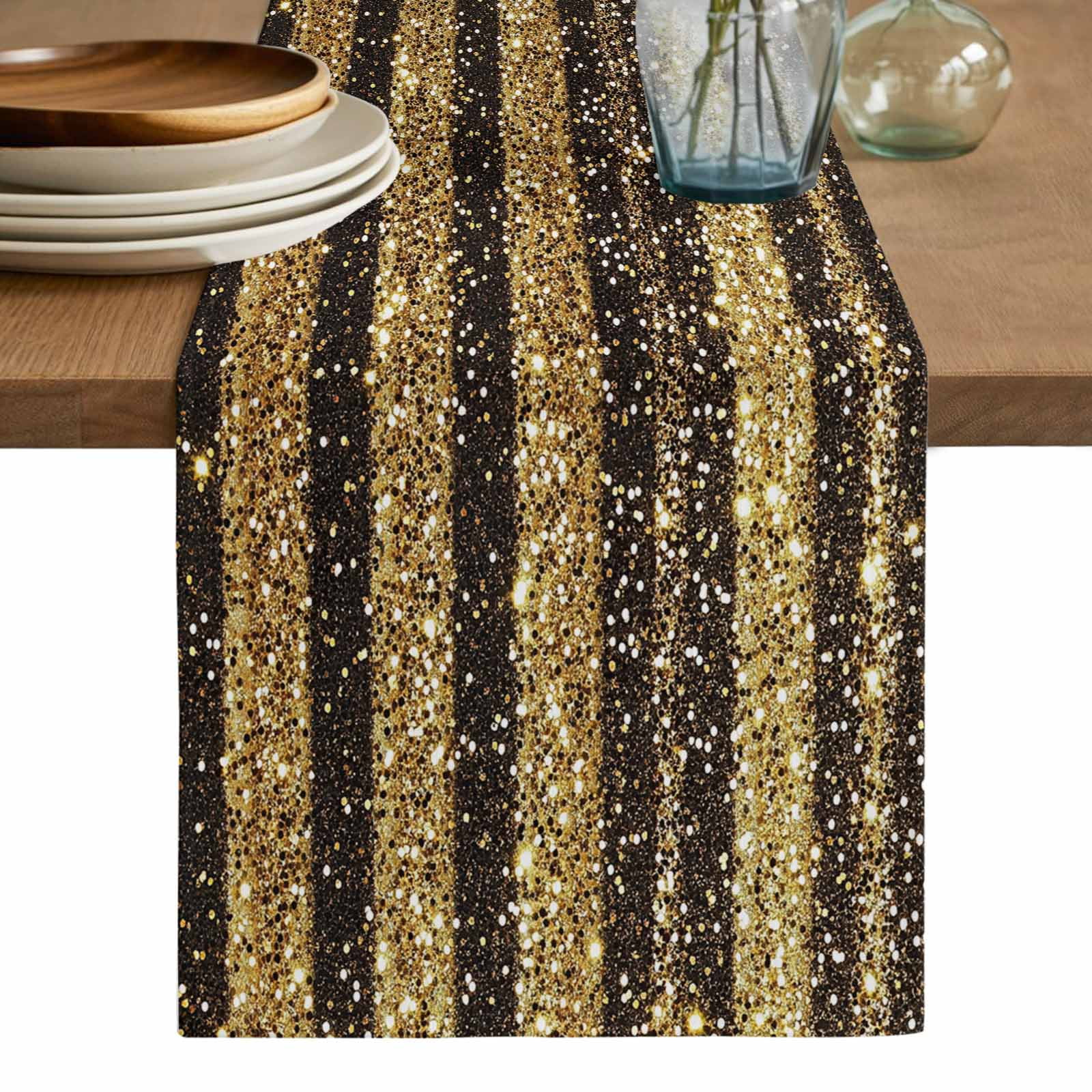 Black Golden Striped Table Runner, Luxury Farmhouse Stripes Washable ...
