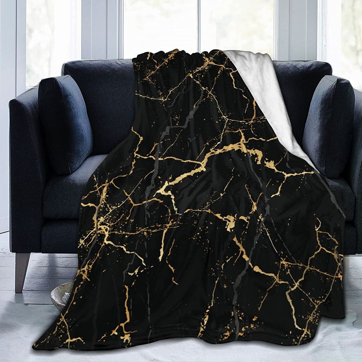 Black and Golden Yellow Marble Throw Blanket Ultra Soft Warm All Season ...