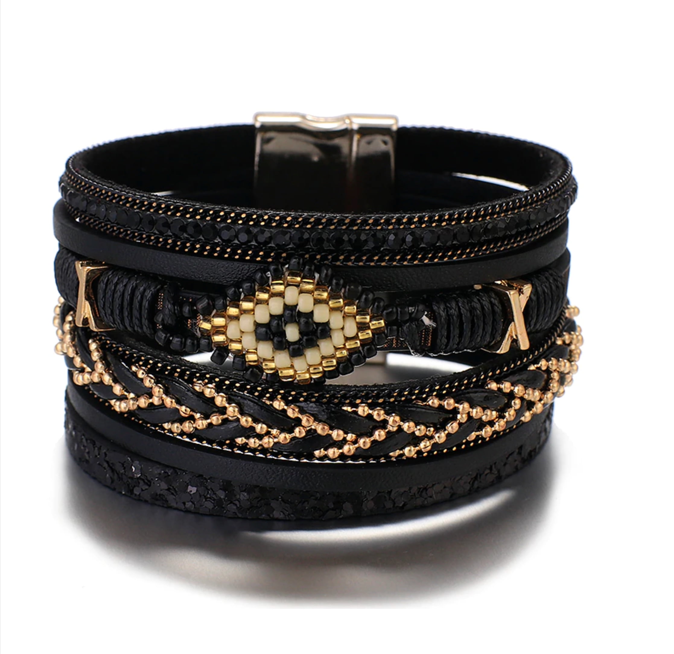 Black & Goldtone Rhombus Layered Bracelet - Walmart.com