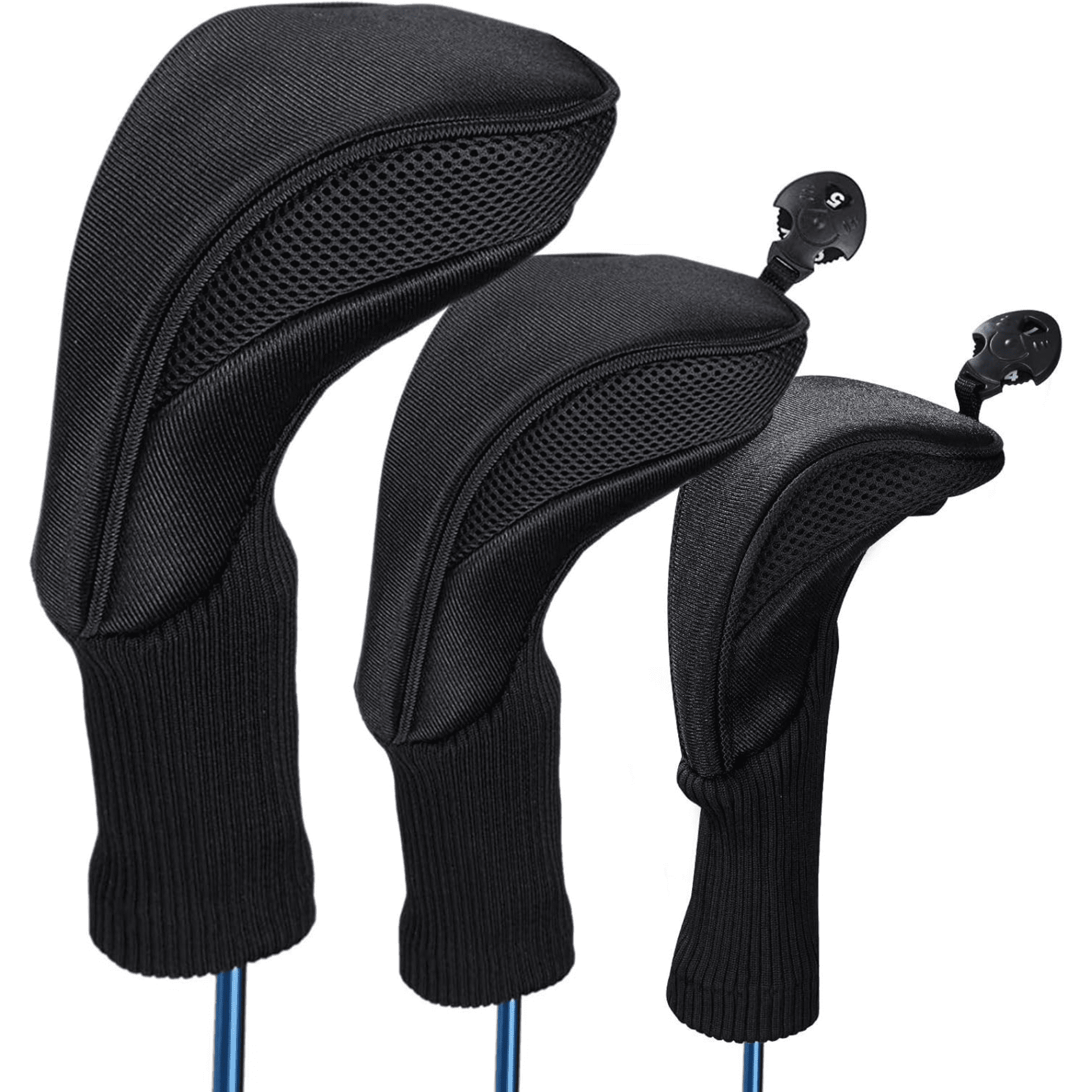 WAAYEE, Black Golf Club Head Cover Set, 3 pcs, for Wood and Hybrid ...