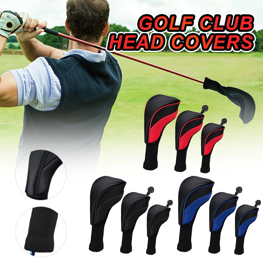 Black Golf Head Covers Driver Fairway Woods Headcovers Long Neck Knit ...