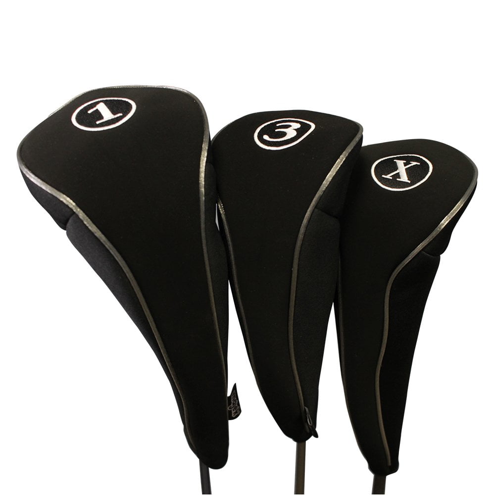 Black Golf Zipper Head Covers Driver 1 3 X Fairway Woods Headcovers ...