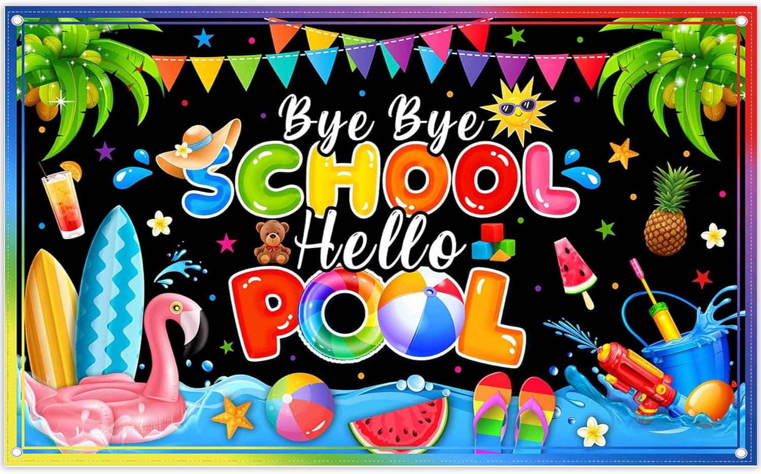 Black Goodbye School Hello Pool Cute Backdrop End of School Year ...