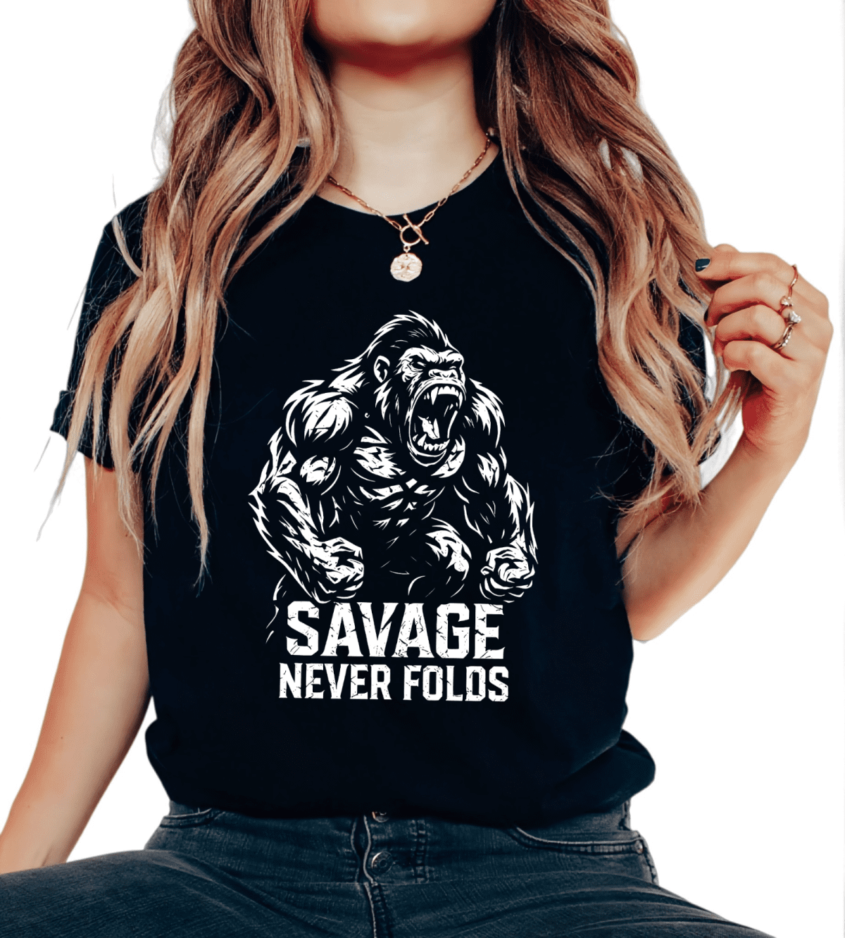 Black Gorilla Strength T shirt Graphic Tees Savage Never Folds Quote ...