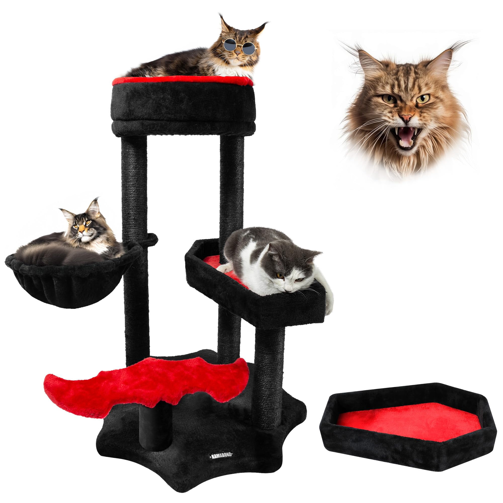Black Gothic Cat Tree with Coffin Bed and Hammock, 34.2 Inch Cat Tower ...