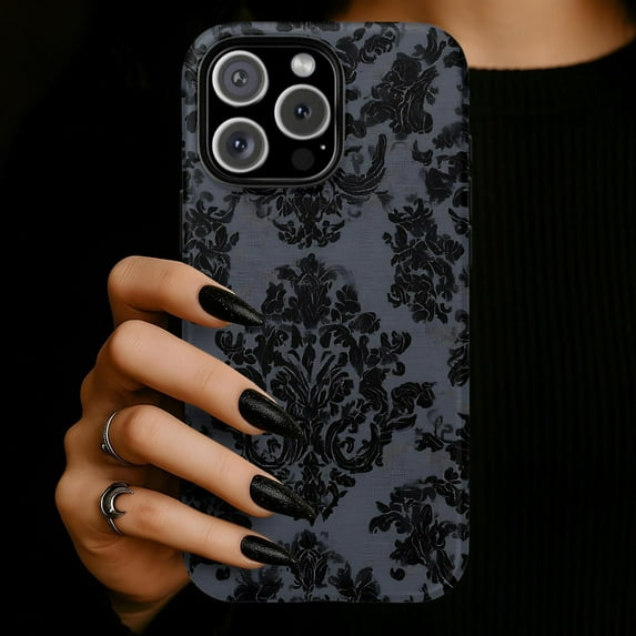 Black Gothic Damask Vintage Baroque Art Phone Case for iPhone 17 to 11 ...