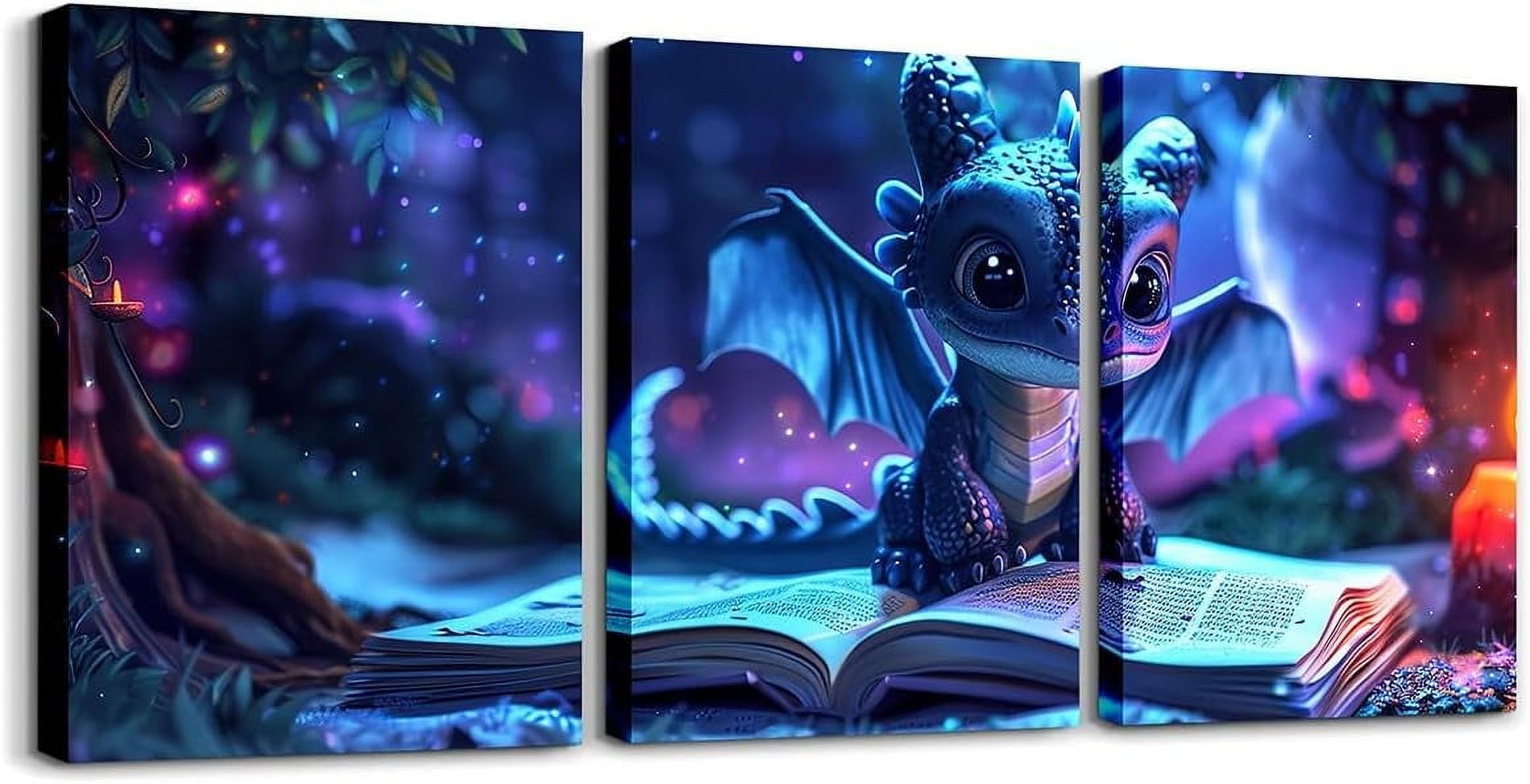 Black Gothic Dragon Wall Art 3 Pieces,Sugar Skull Skeleton Canvas Wall ...