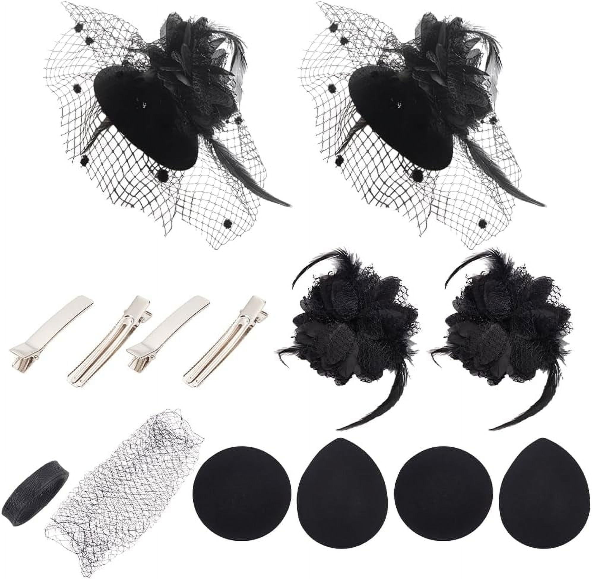Black Gothic Fascinator Hats DIY Kit Including 1Pc Polyester Mesh Lace ...