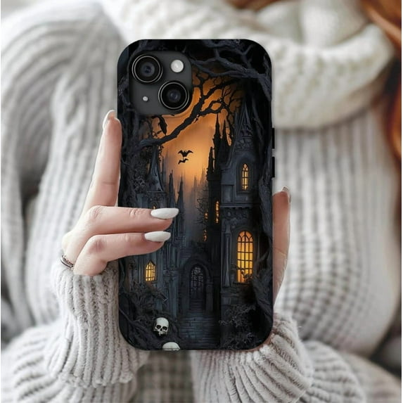 Black Gothic Haunted House Horror iPhone Case for iPhone 11 12 13 14 15 ...