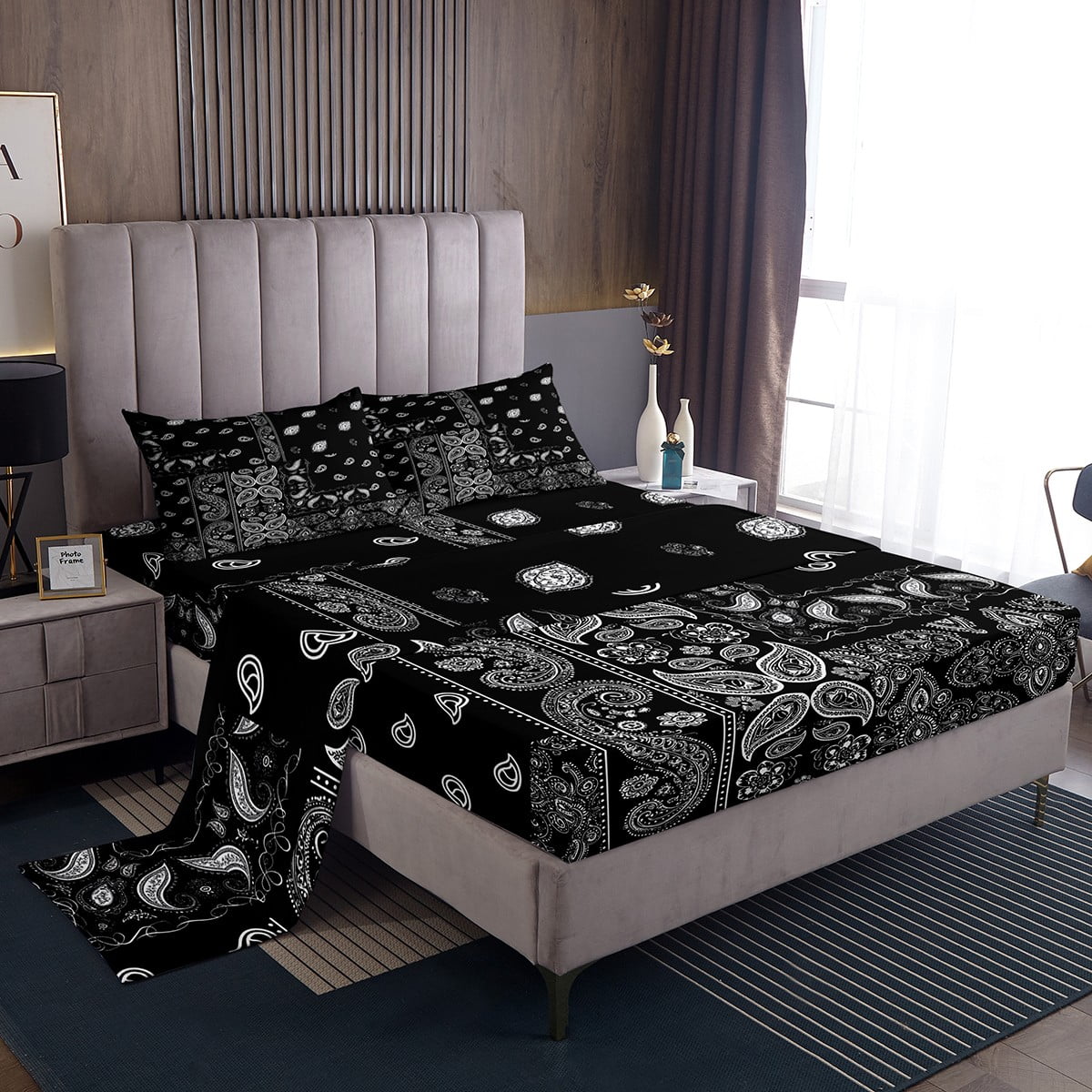 Black Gothic King Sheets Adults Black Damask Bed Sheets Bohemian Exotic ...
