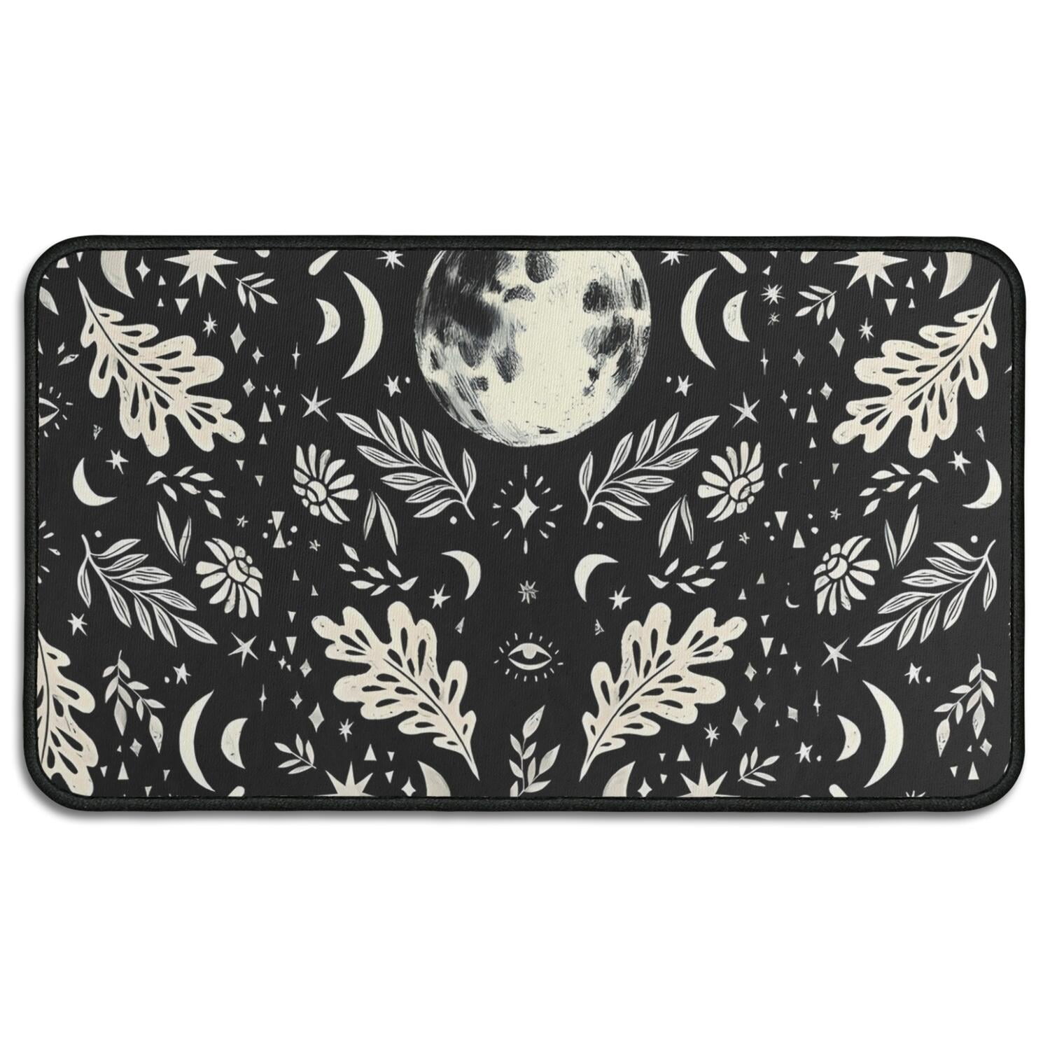 Black Gothic Moon Flower Star Pattern Door Rugs,Washable Non Slip Door ...