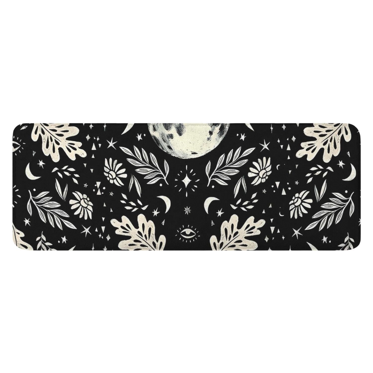 Black Gothic Moon Flower Star Pattern Kitchen Rug Mat,Kitchen Runner ...