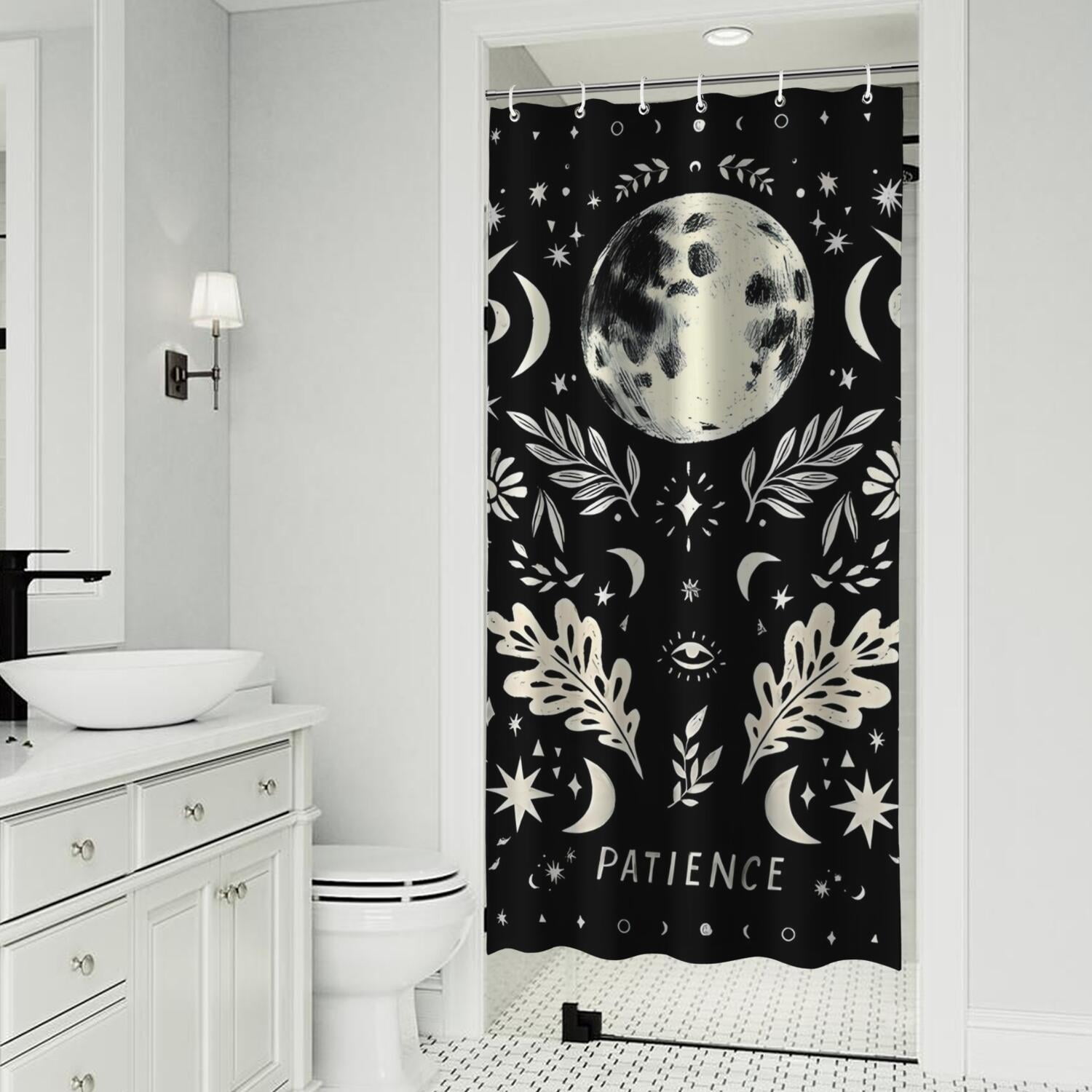 Black Gothic Moon Flower Star Pattern Shower Curtain 36"x72" ,Bathroom ...