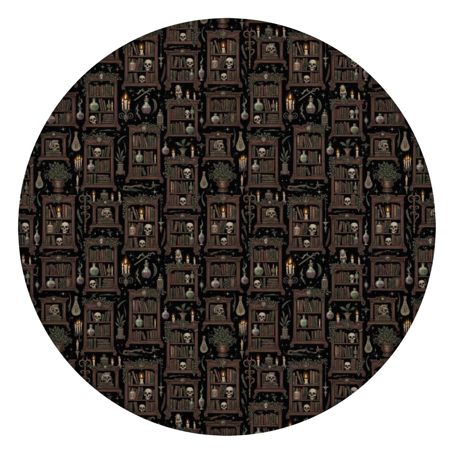 Black Gothic Skull Bookcase Pattern Round Fitted Tablecloth with ...