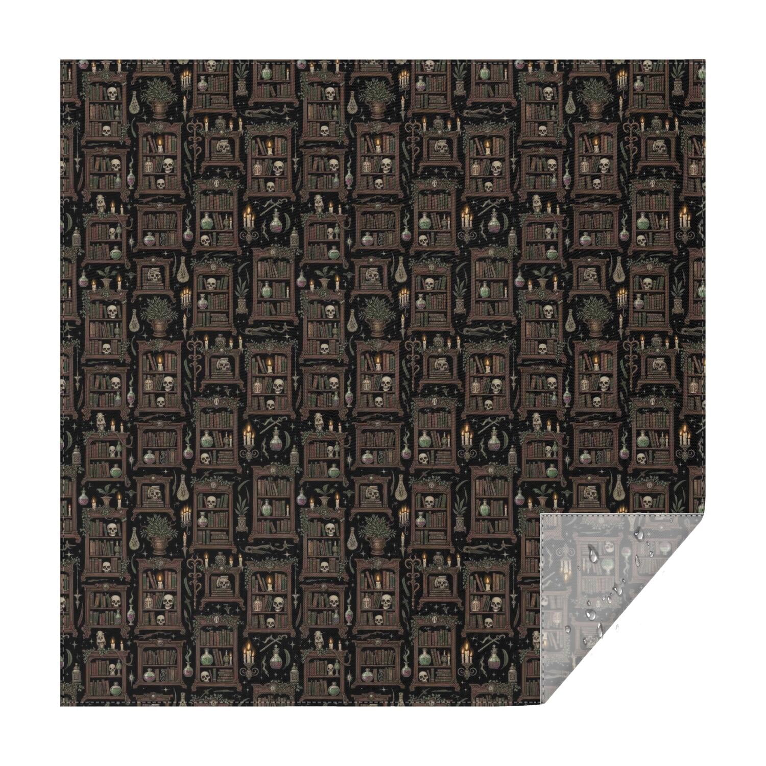 Black Gothic Skull Bookcase Pattern Square Tablecloth,Waterproof Square ...