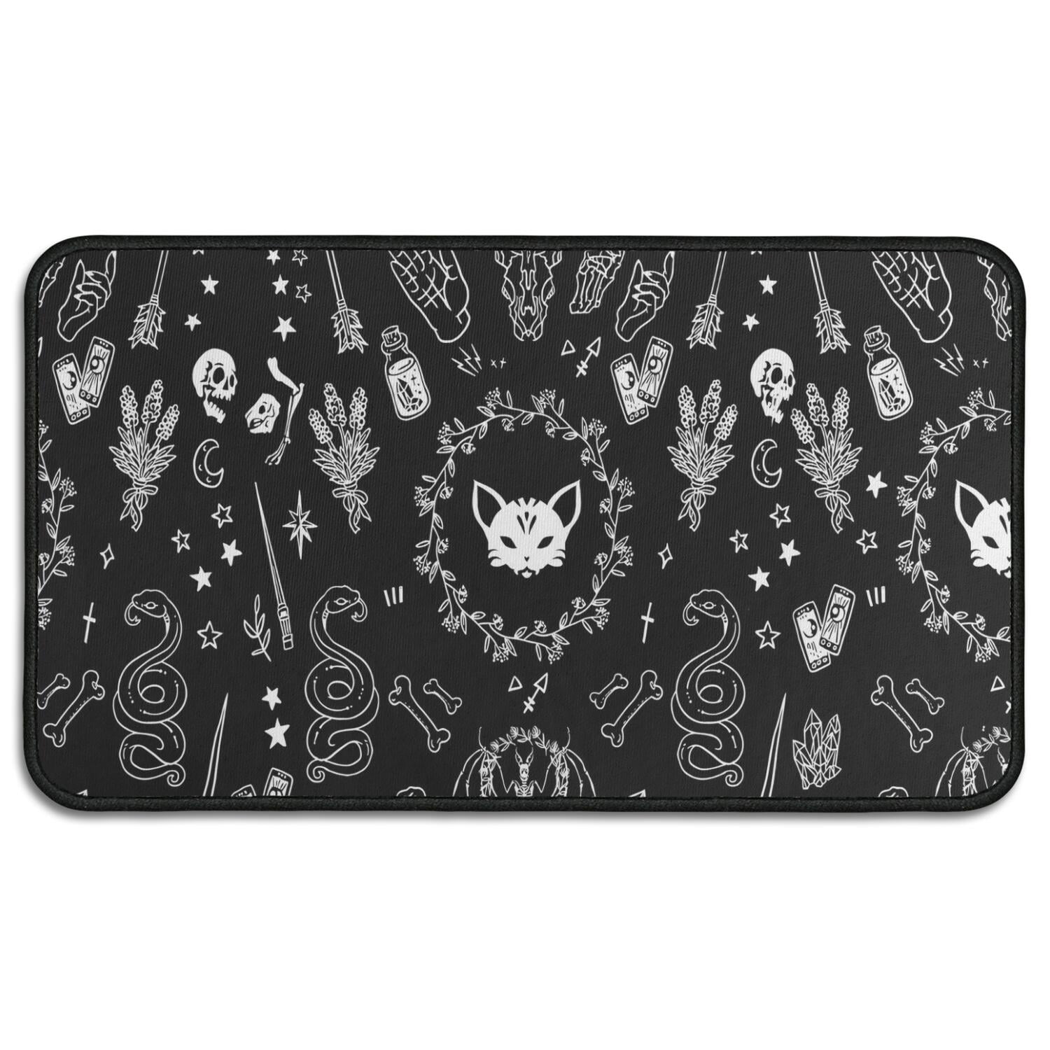 Black Gothic Skull Cat Pattern Door Rugs,Washable Non Slip Door Mats ...