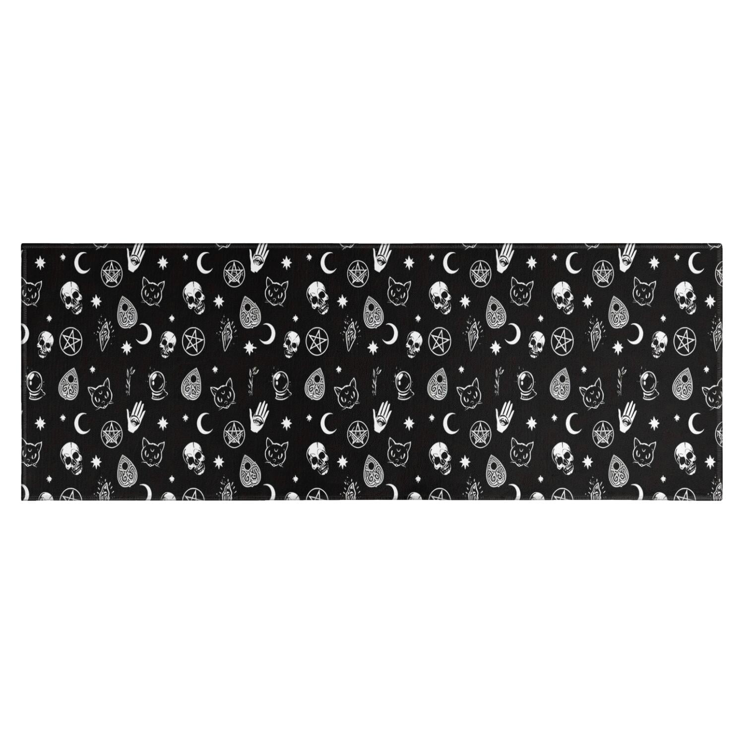 Black Gothic Skull Cat Pattern Kitchen Rug Mat,Kitchen Runner Rugs Non ...