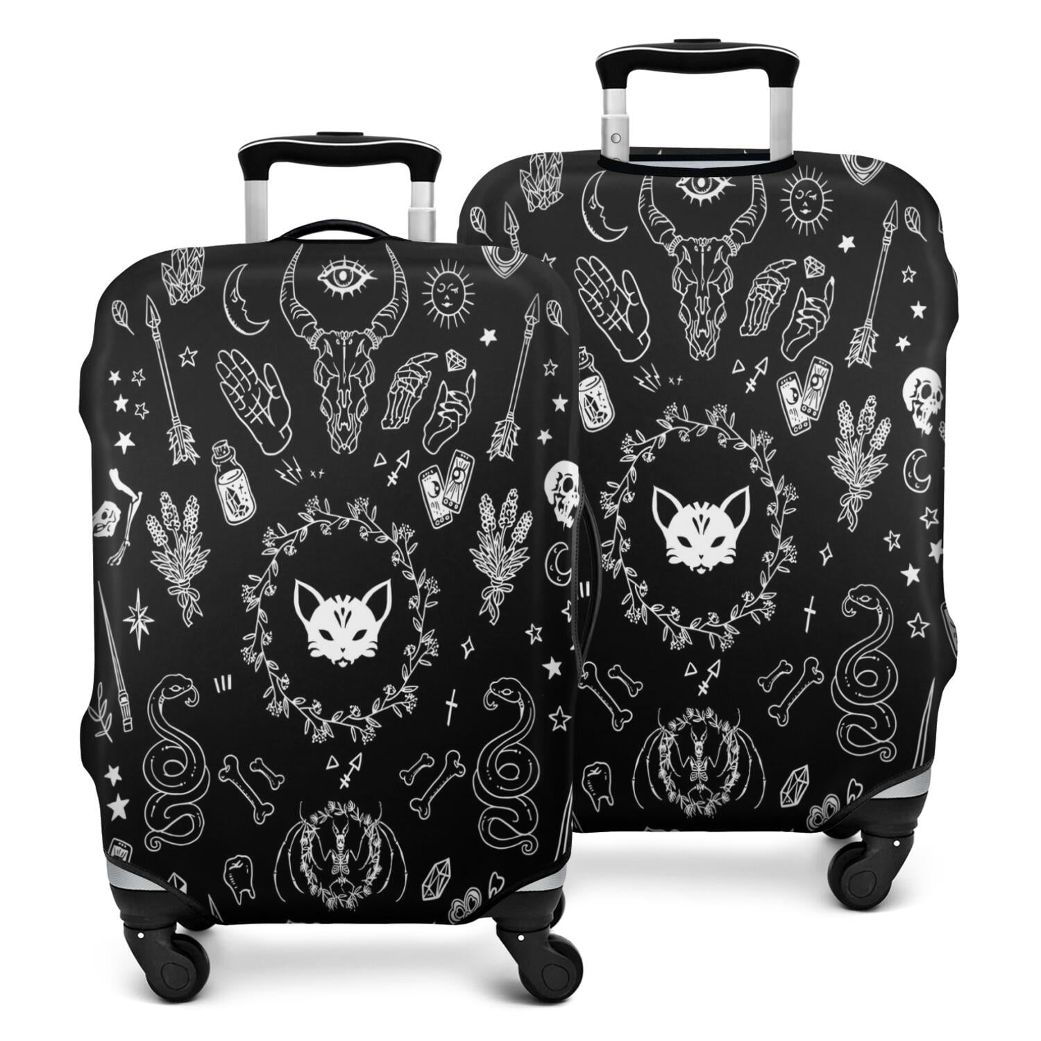 Black Gothic Skull Cat Pattern Luggage Cover Fashion Suitcase Cover ...