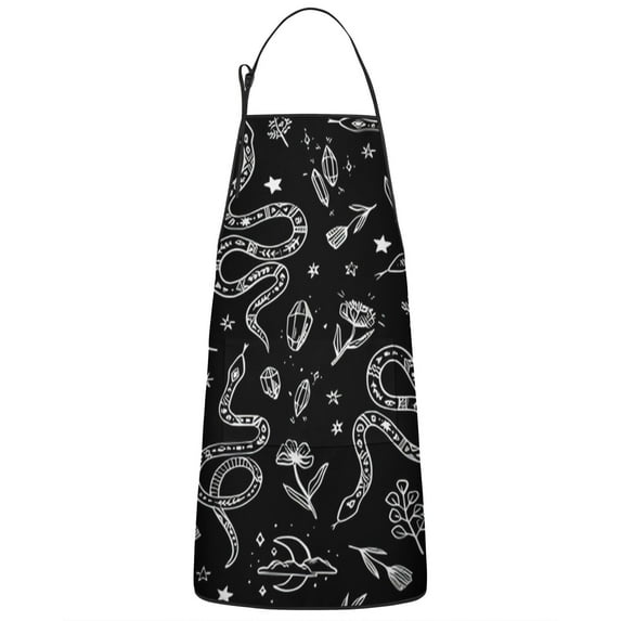 Black Gothic Snake Flower Moon Pattern Apron-Garden Aprons for Women ...