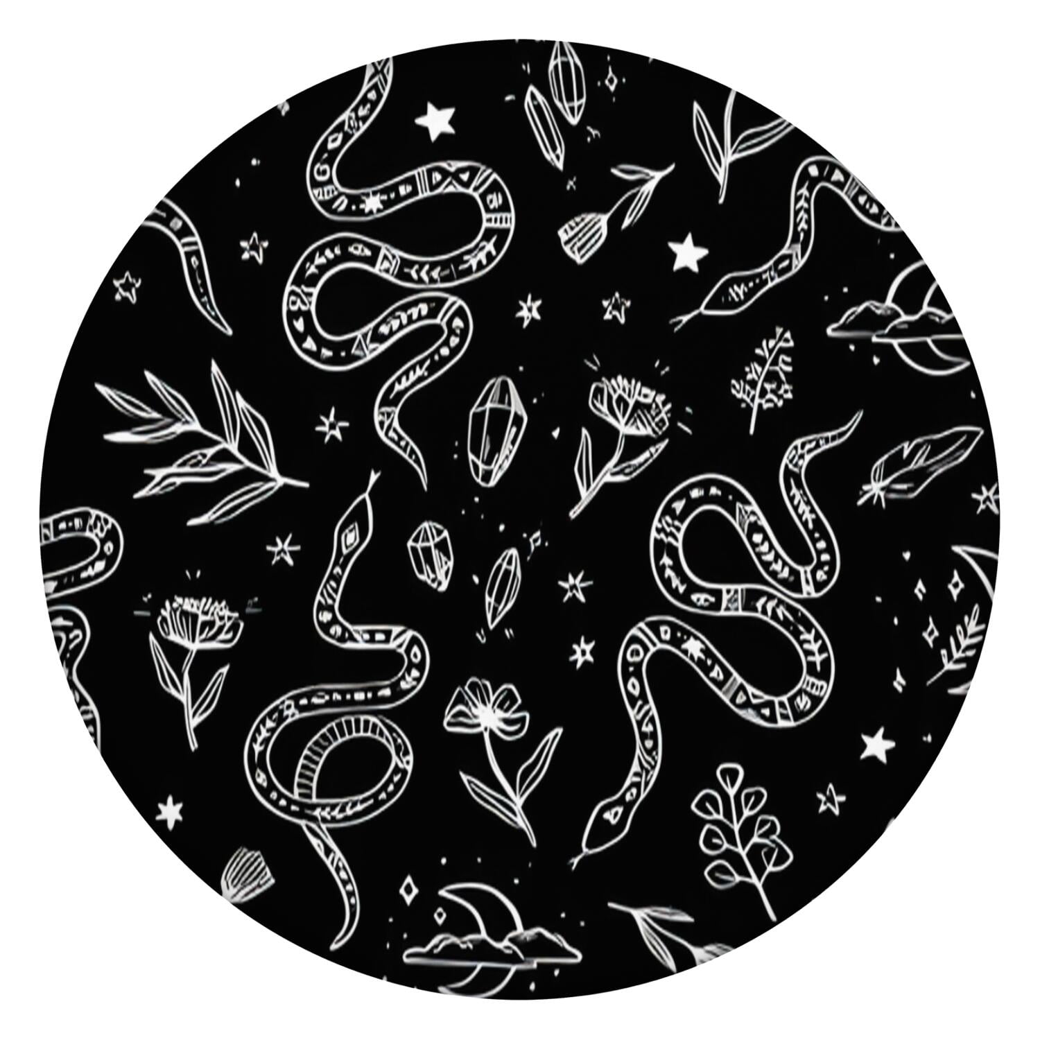 Black Gothic Snake Flower Moon Pattern Round Fitted Tablecloth with ...