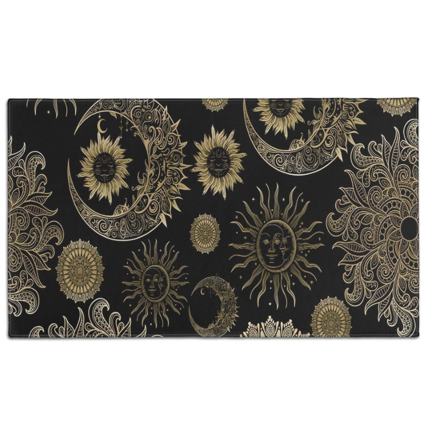 Black Gothic Sun Moon Pattern Door Rugs,Washable Non Slip Door Mats ...