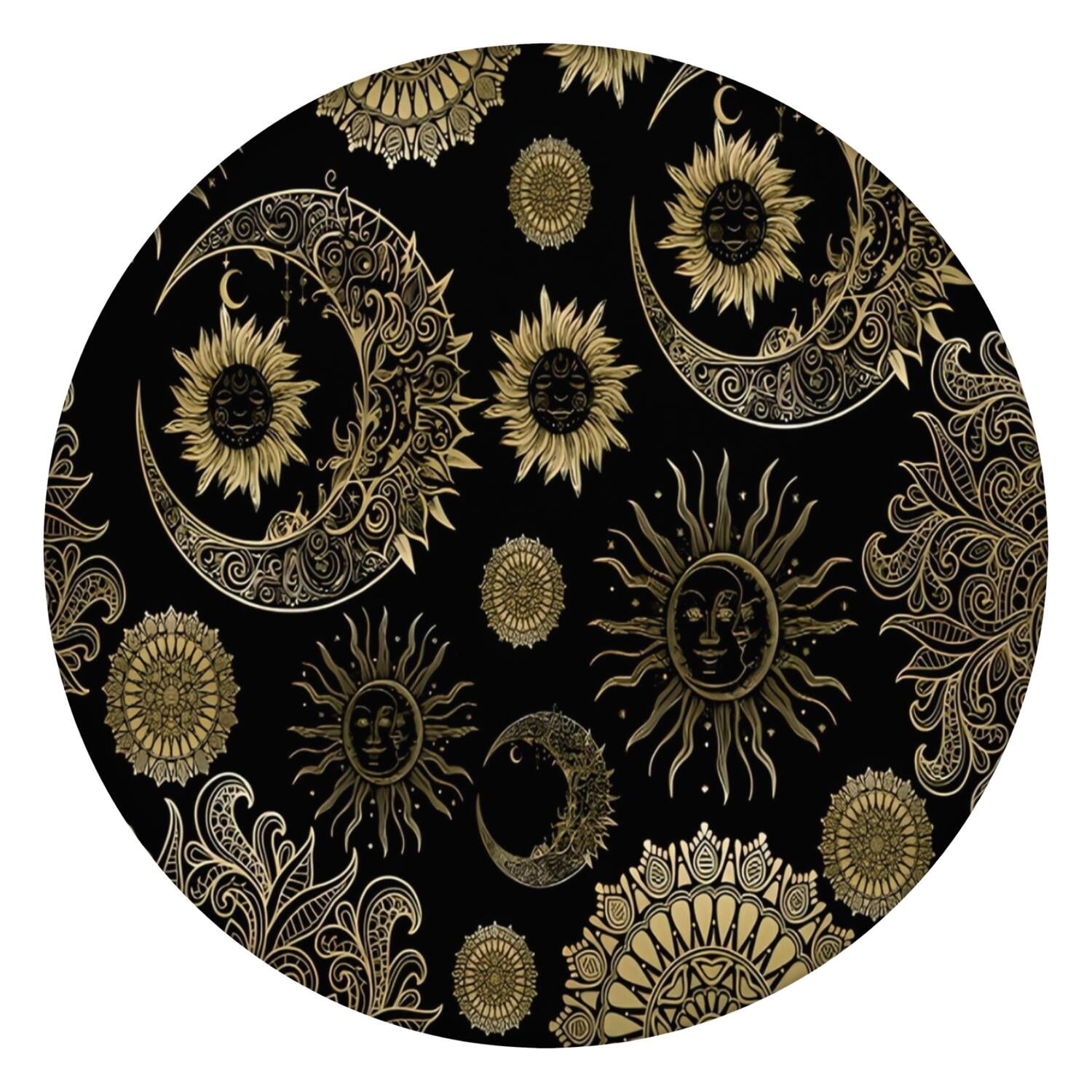 Black Gothic Sun Moon Pattern Round Fitted Tablecloth with Elastic Edge ...