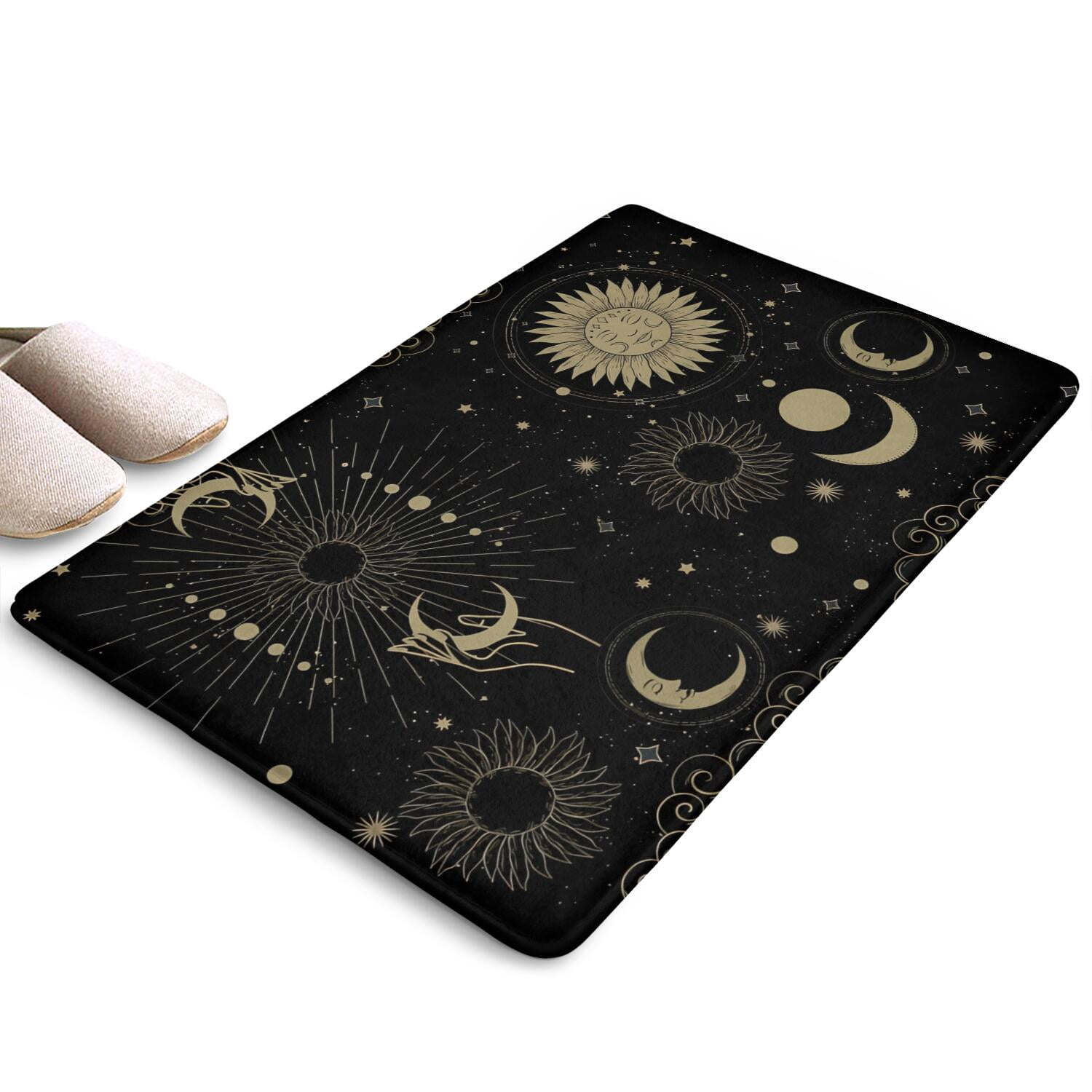 Black Gothic Sun Moon Star Flannel Non Slip Door Rugs,Washable Door ...