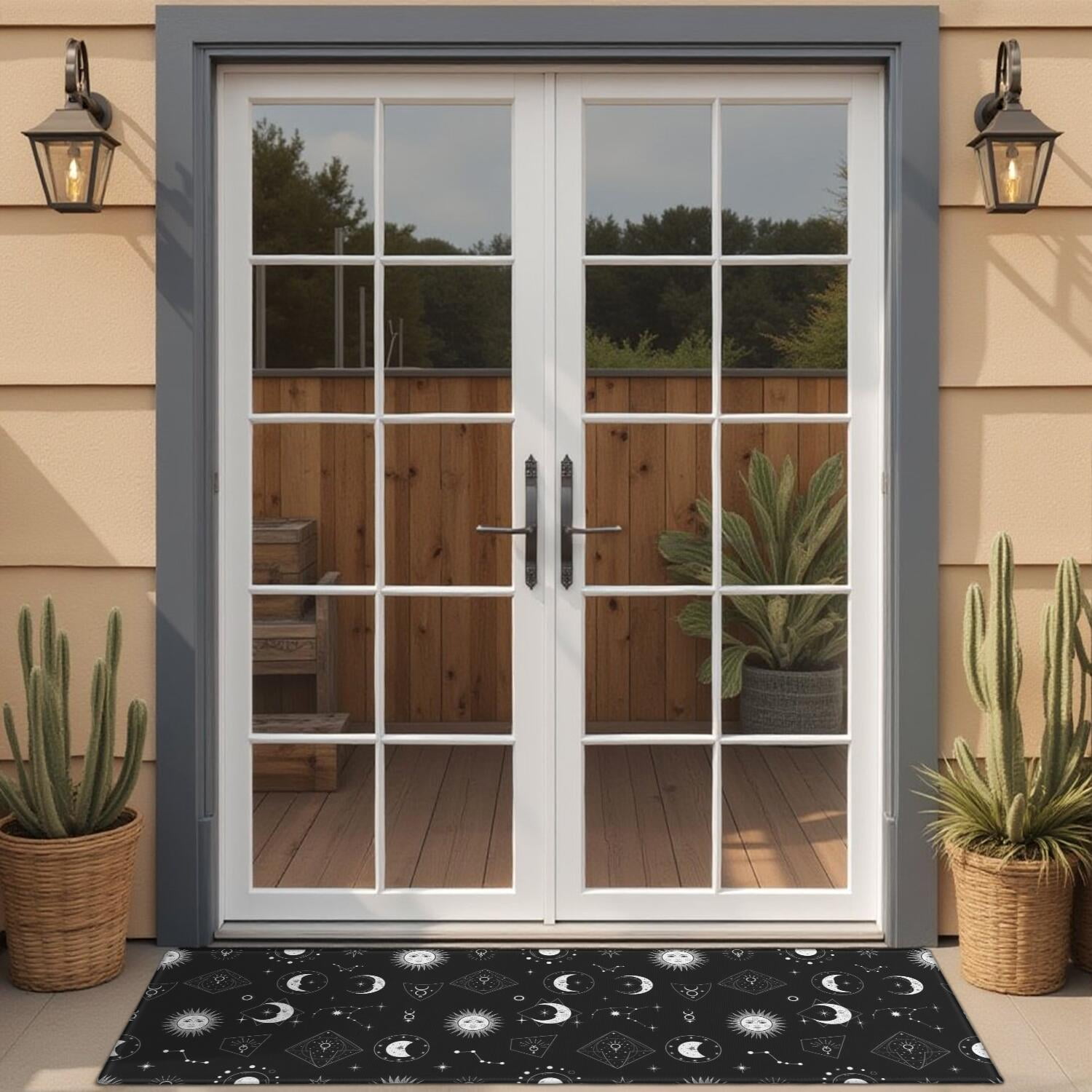 Black Gothic Sun Moon Star Pattern Door Rugs,Washable Non Slip Door ...