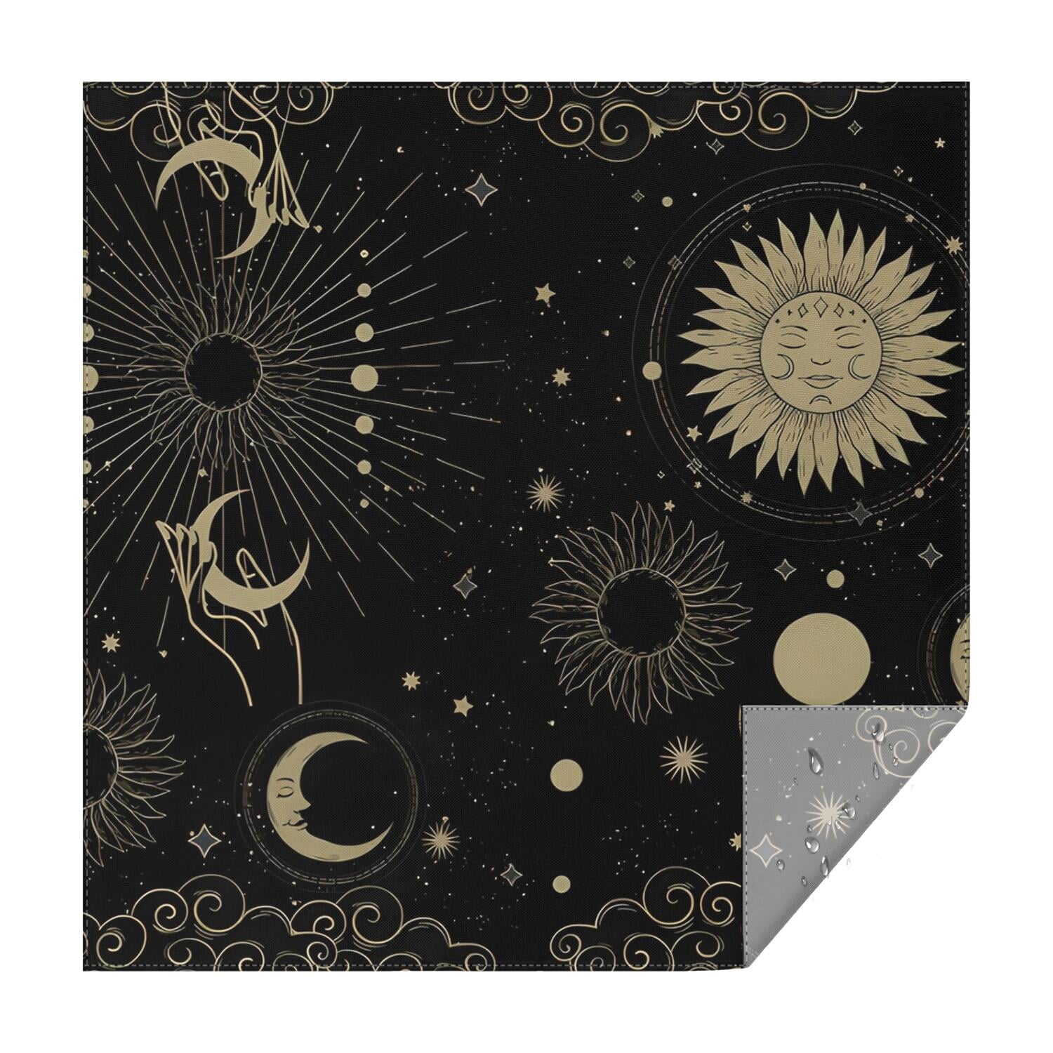 Black Gothic Sun Moon Star Pattern Square Tablecloth,Waterproof Square ...