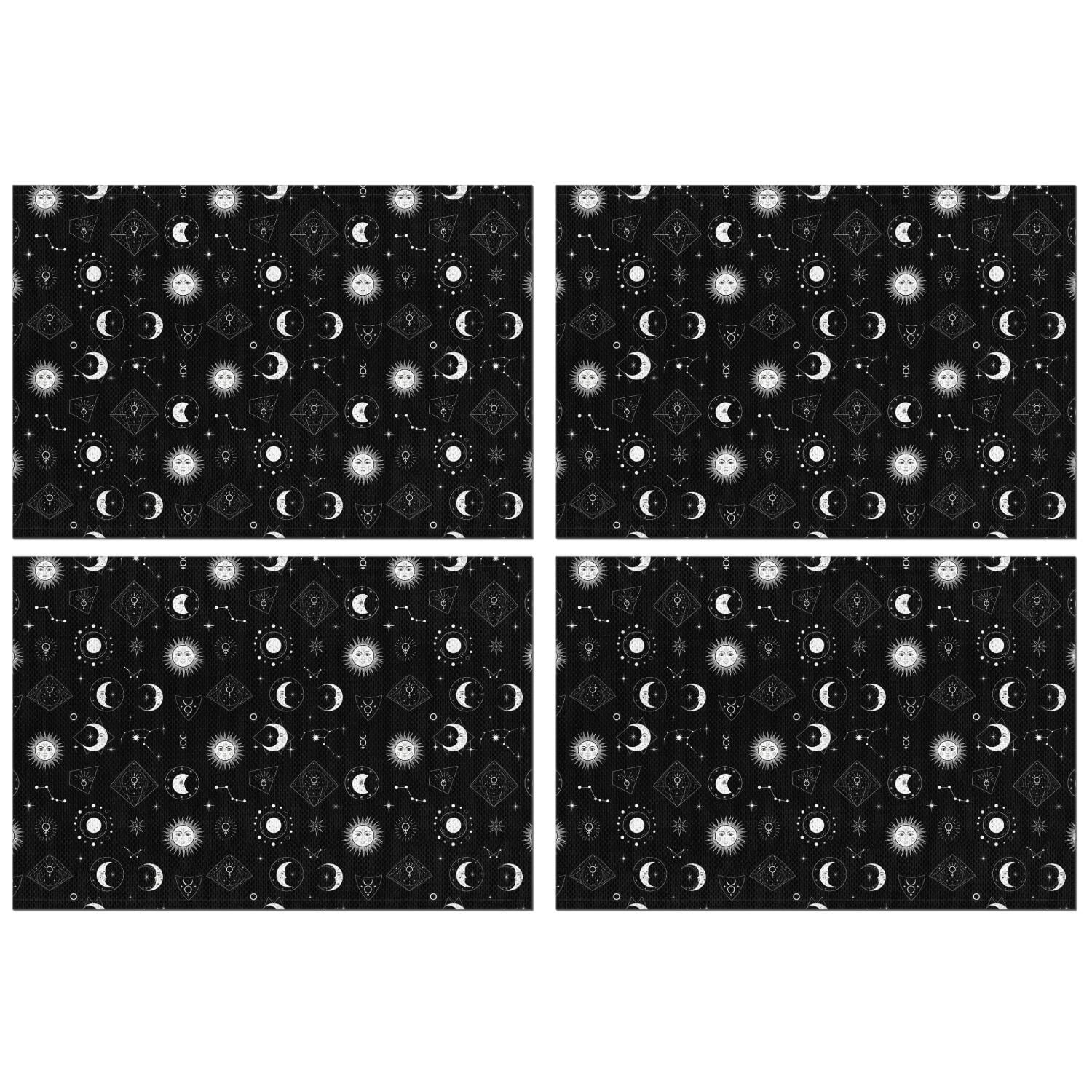 Black Gothic Sun Moon Star Pattern Summer Placemats Table Placemats Set ...